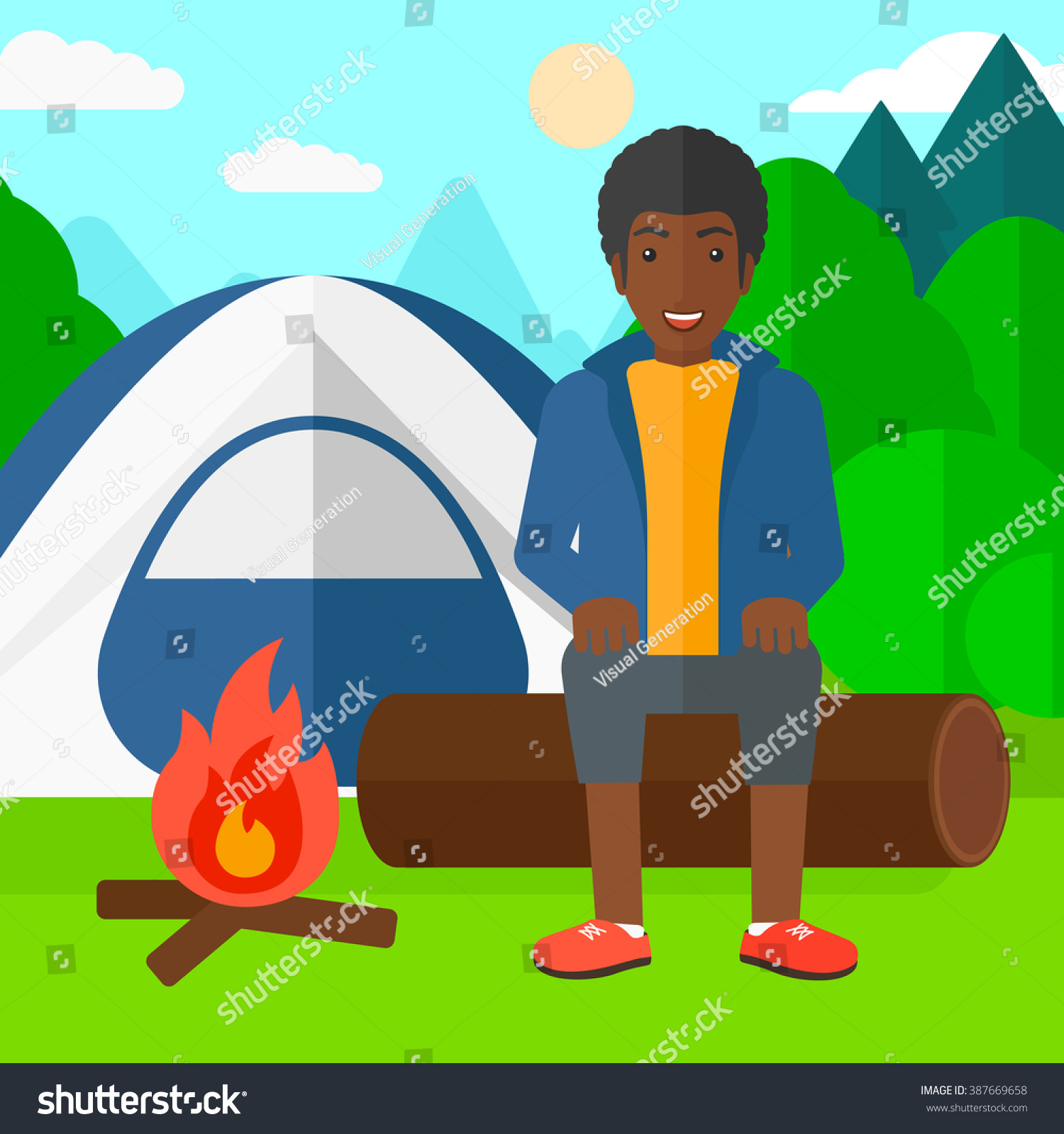 Man Sitting Camp Stock Vector (Royalty Free) 387669658