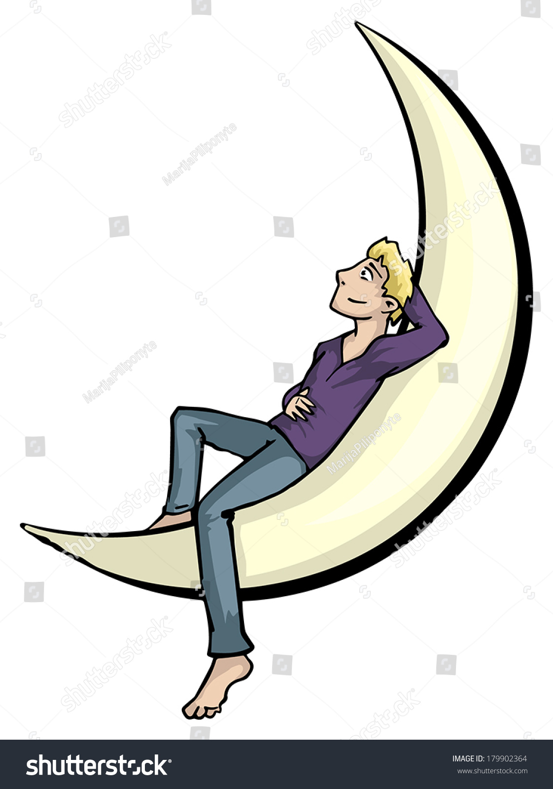 Man Sitting On Moon Vector Illustration Stock Vector (Royalty Free ...