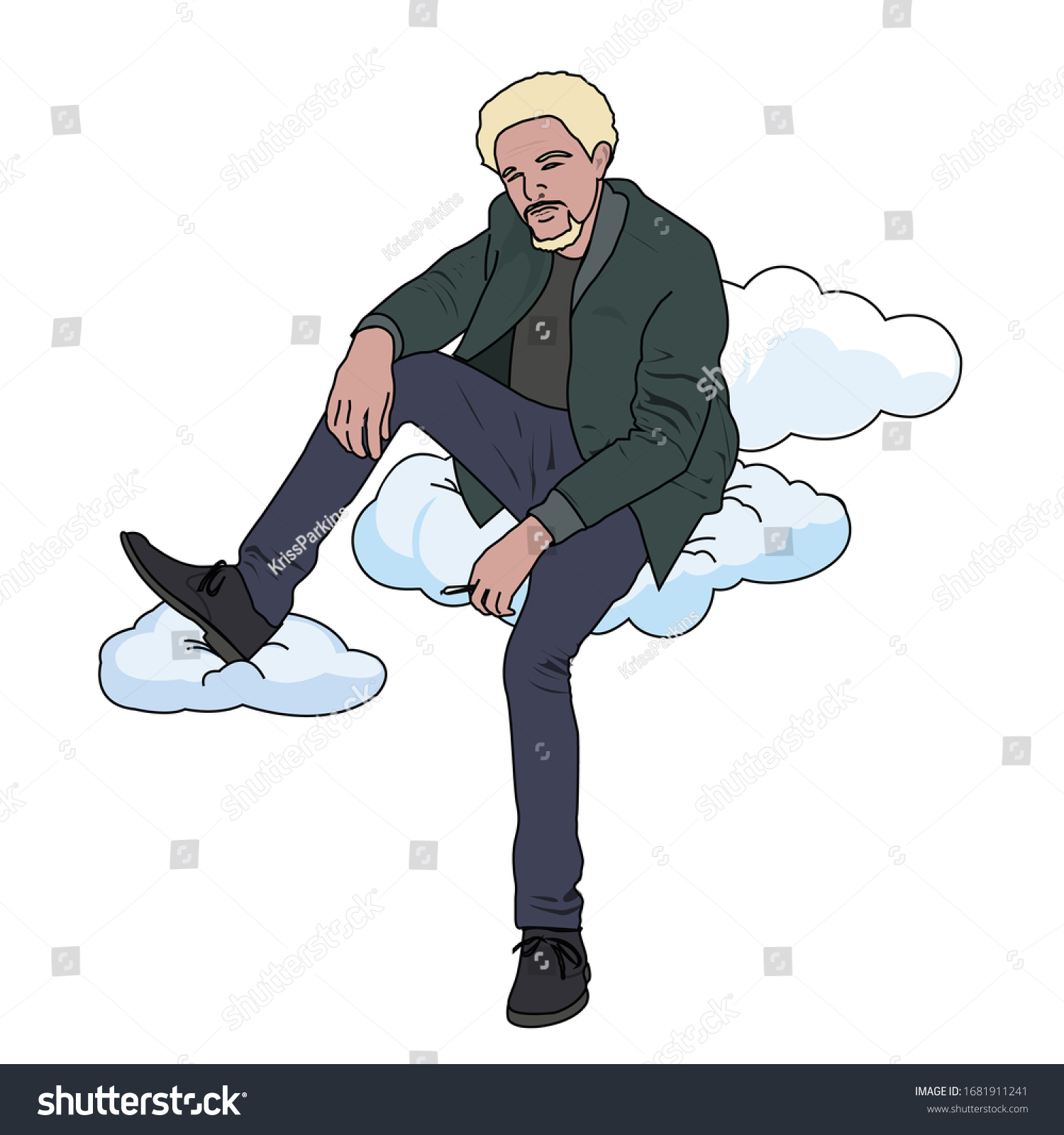 Man Sitting On Clouds Joint Stock Vector (Royalty Free) 1681911241 ...