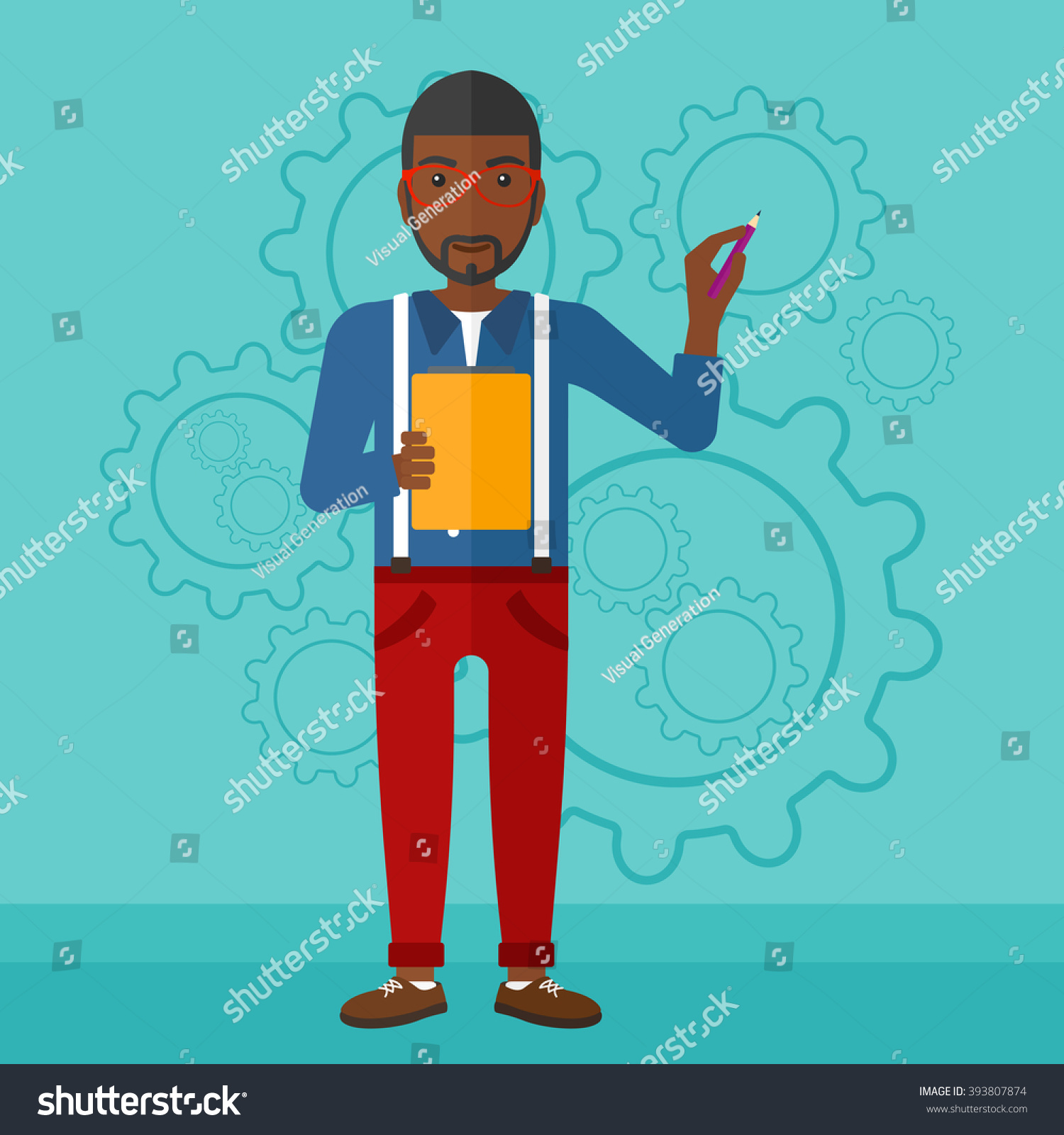 Man Standing On Gears Background Stock Vector (Royalty Free) 393807874 ...