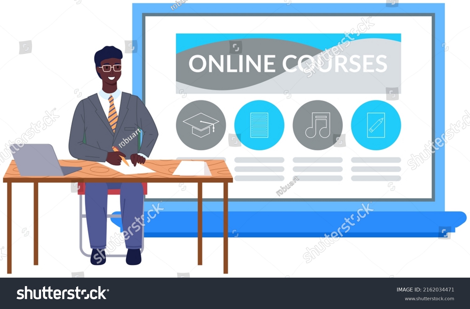 Man Studying Online Courses Elearning Internet Stock Vector (Royalty ...