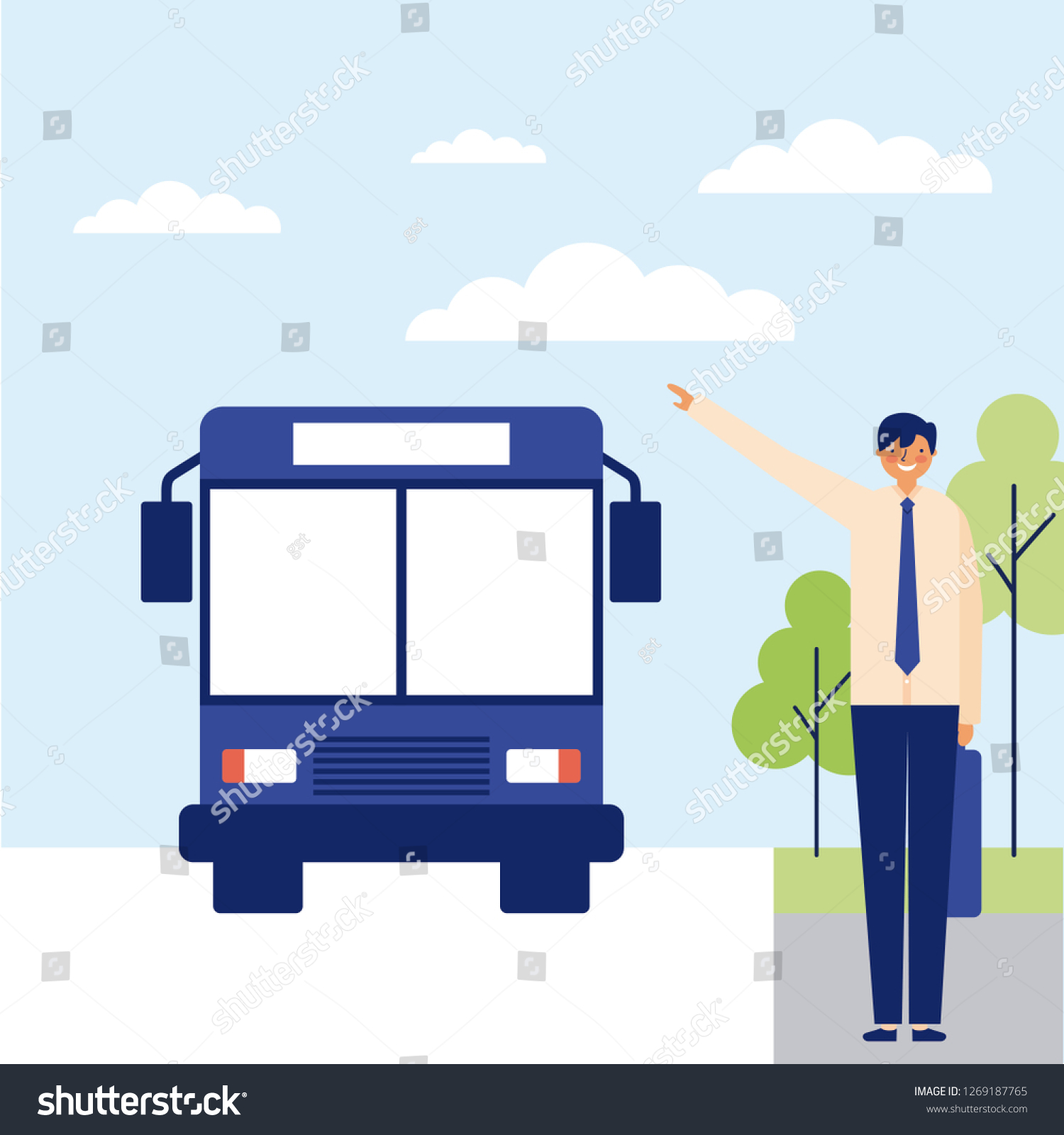 Man Taking Bus Work: เวกเตอร์สต็อก (ปลอดค่าลิขสิทธิ์) 1269187765 ...