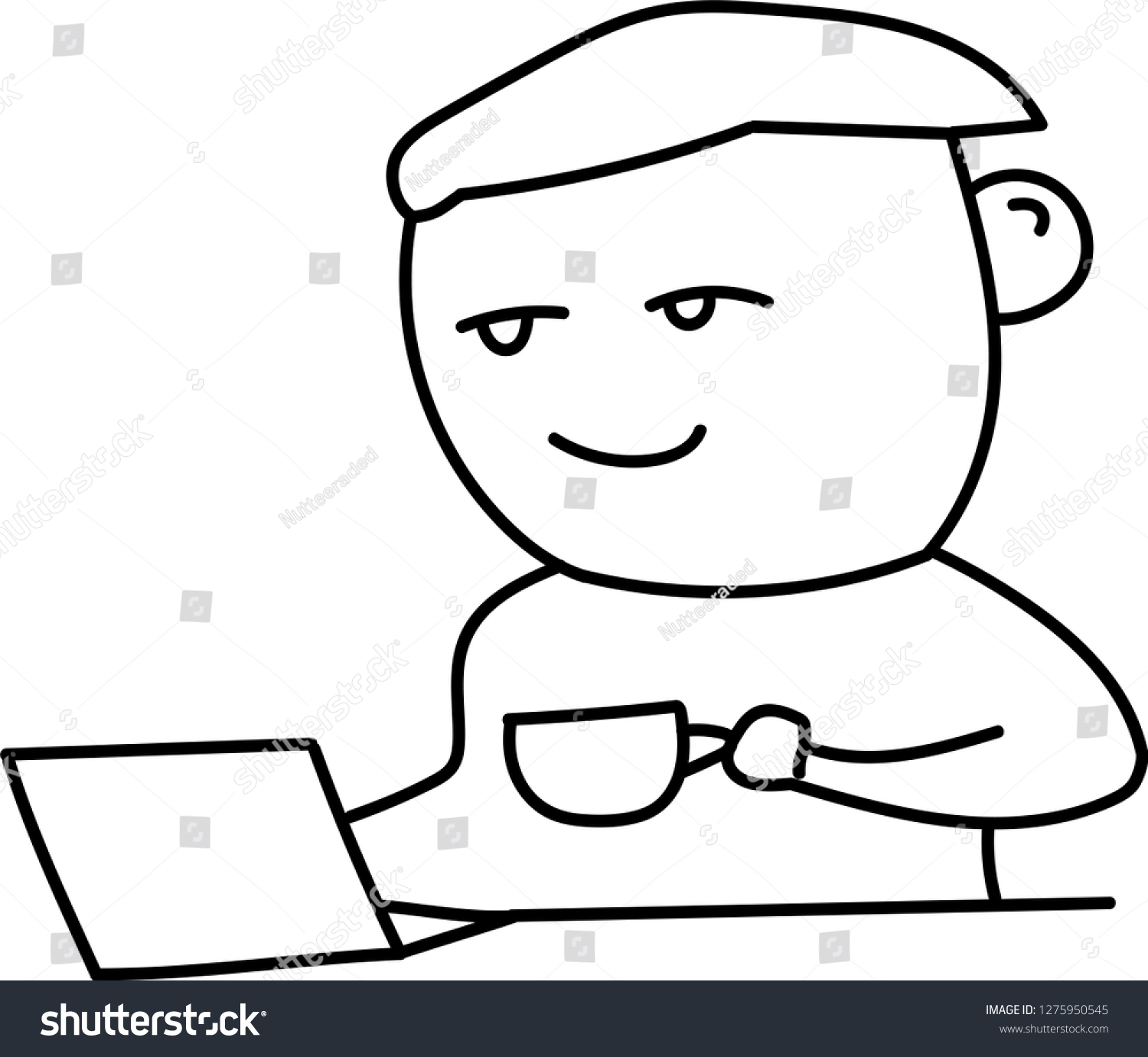 Man Use Computer Take Cup Coffee Stock Vector (Royalty Free) 1275950545 ...
