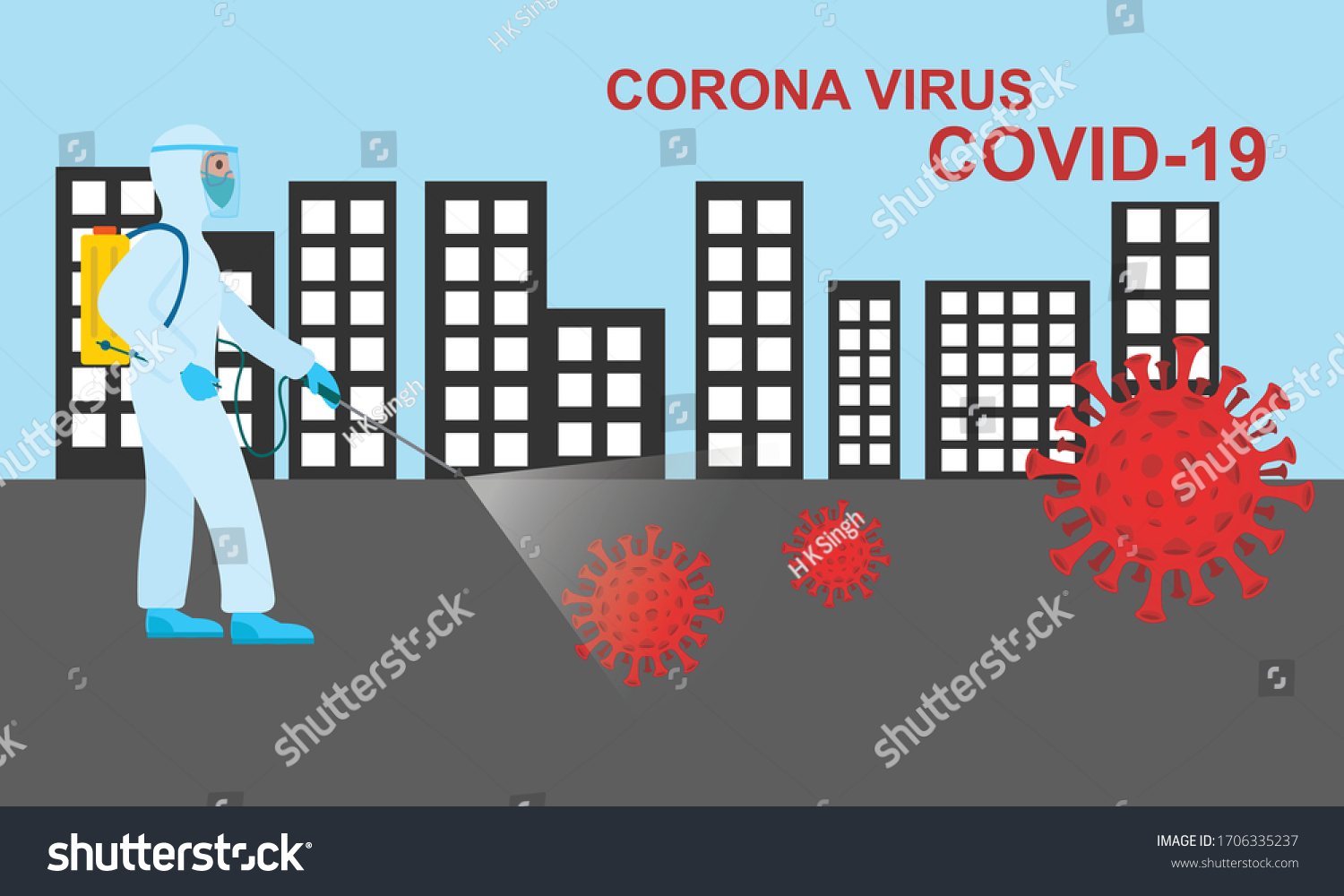 Man Disinfectant Spray Machine Sanitization Process Stock Vector ...
