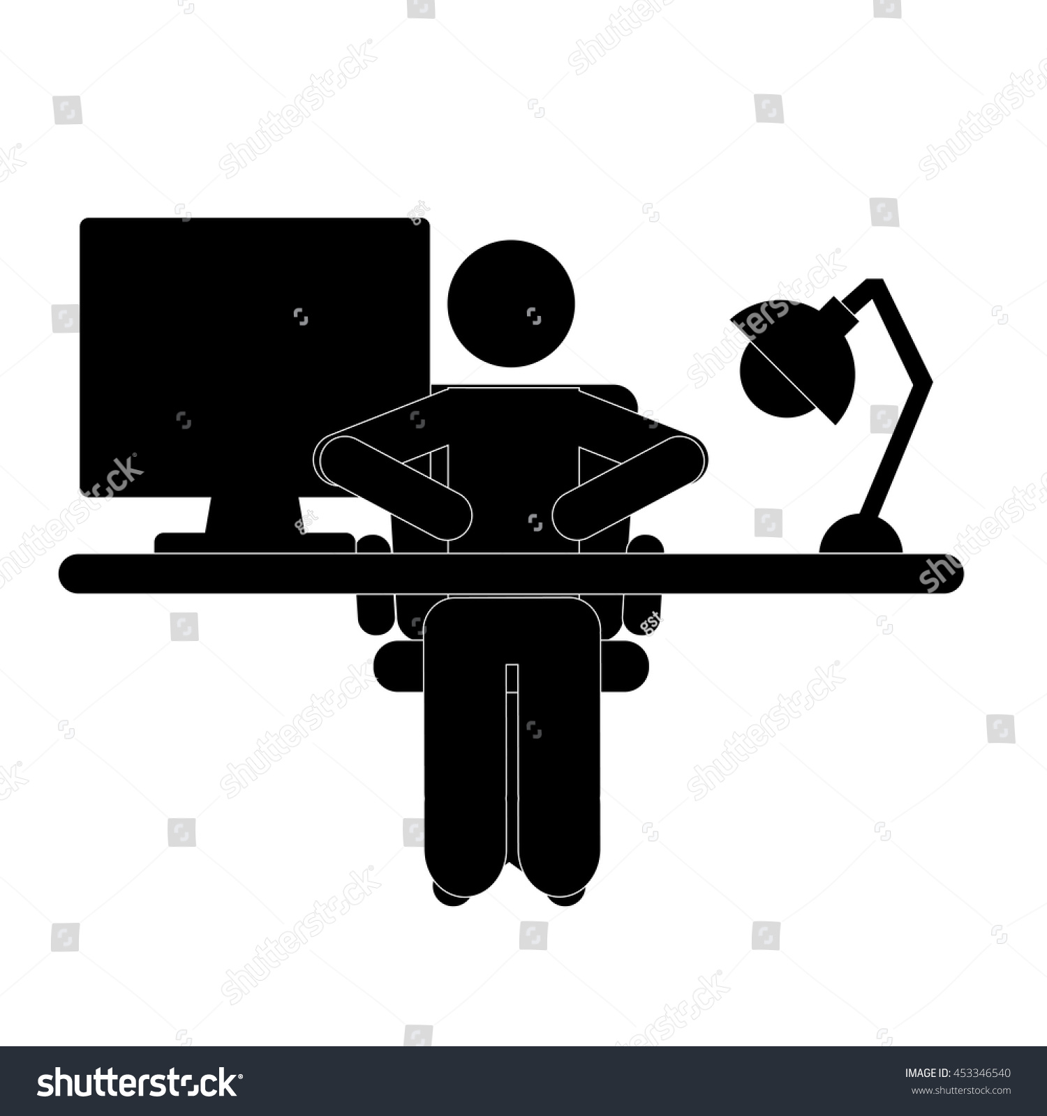 Man Working Computer Silhouette Vector Illustration Stock Vector ...