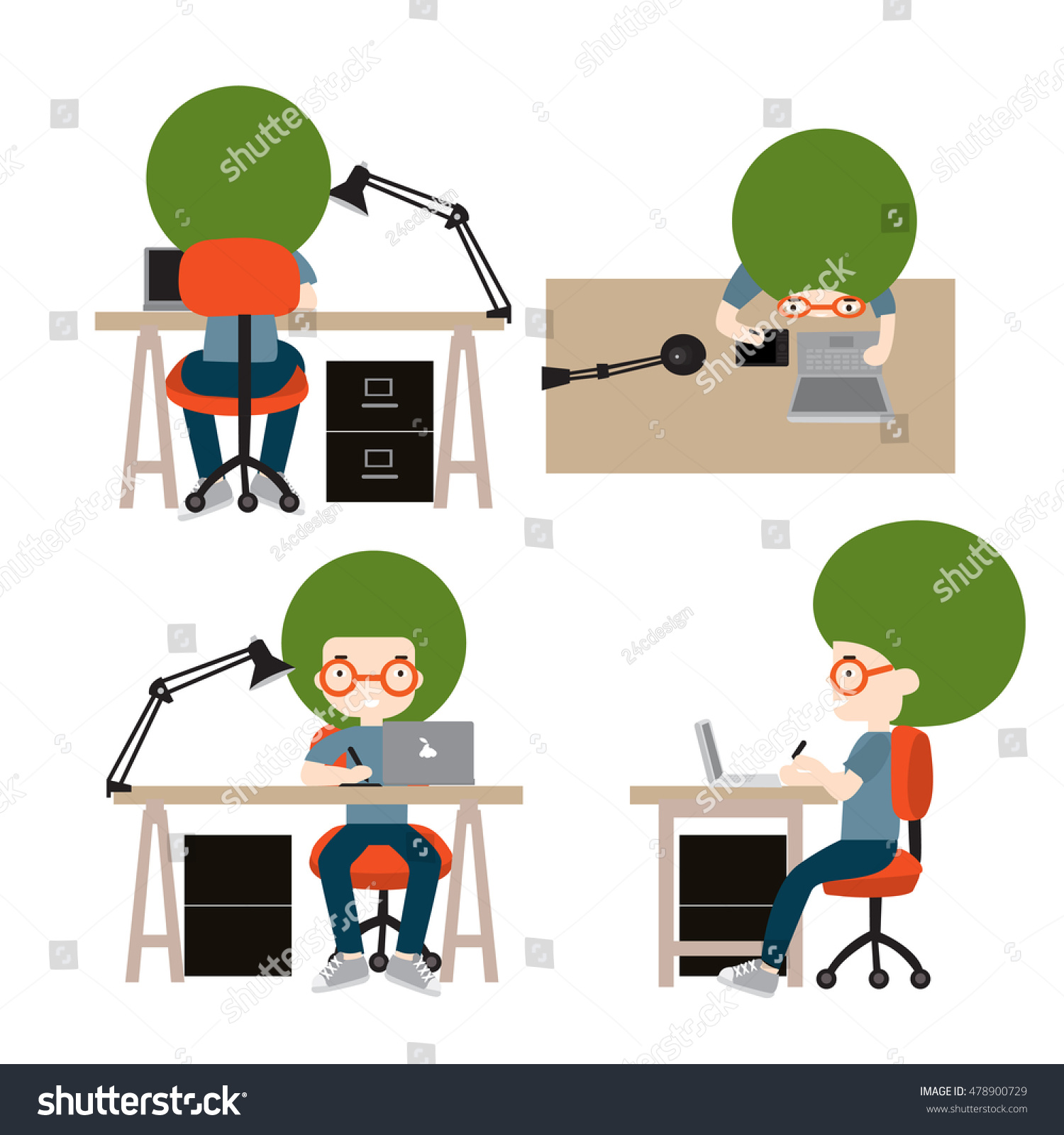 Man Working On Computer Flat Style Stock Vector (Royalty Free ...