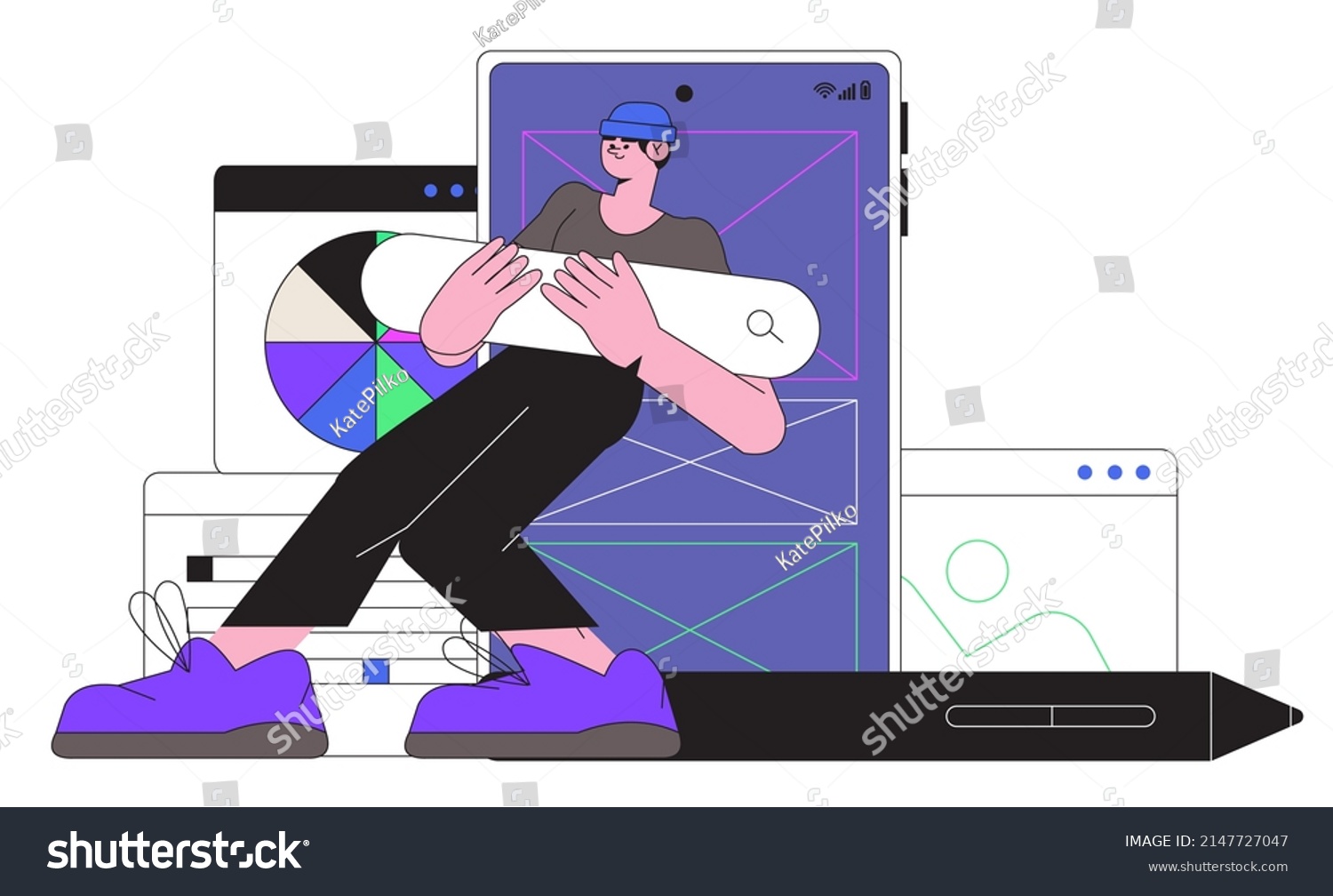 Man Working On Mobile Application Ui Stock Vector (Royalty Free ...