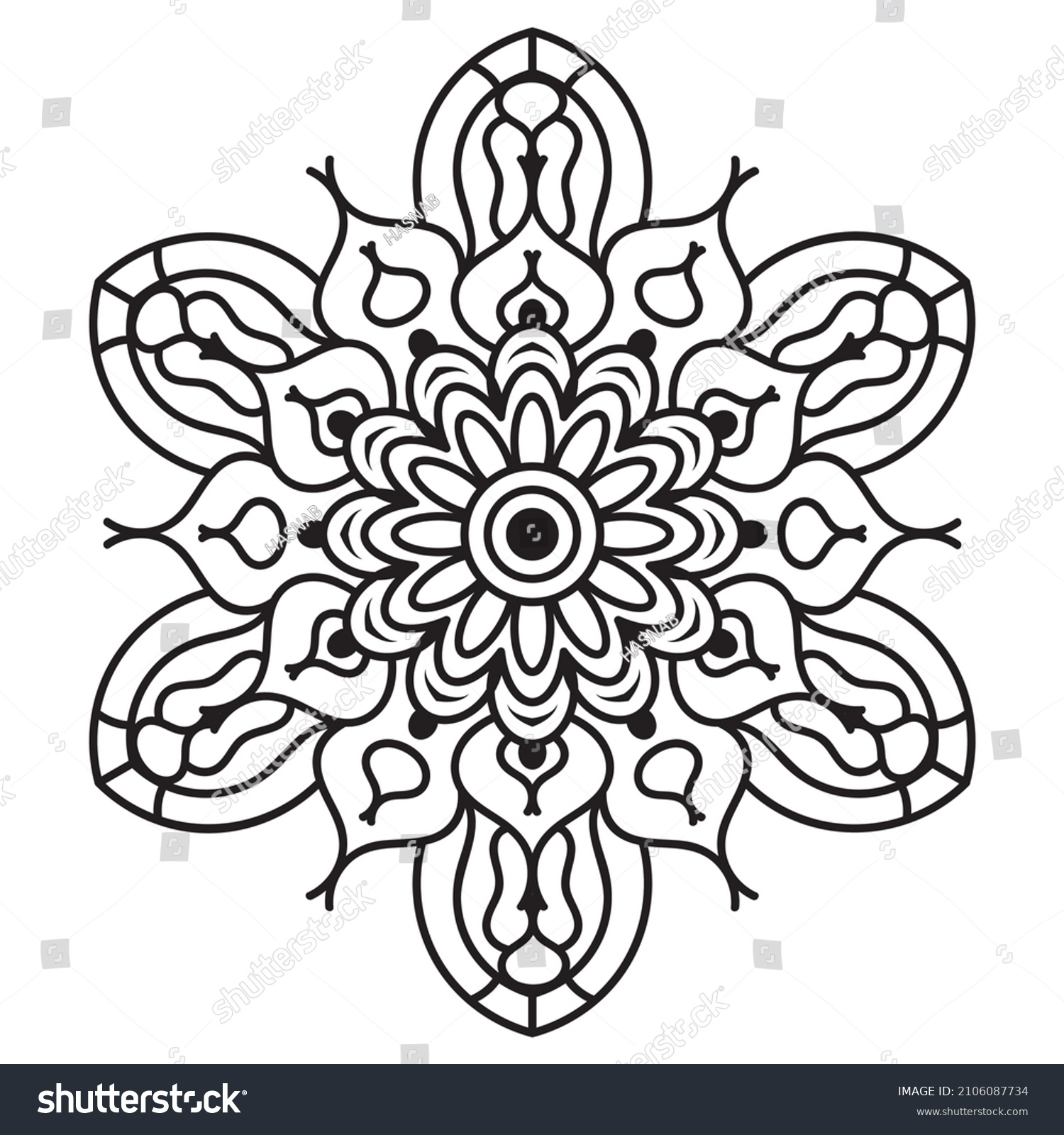 Mandala Vector Line Art Black White Stock Vector (Royalty Free) 2106087734