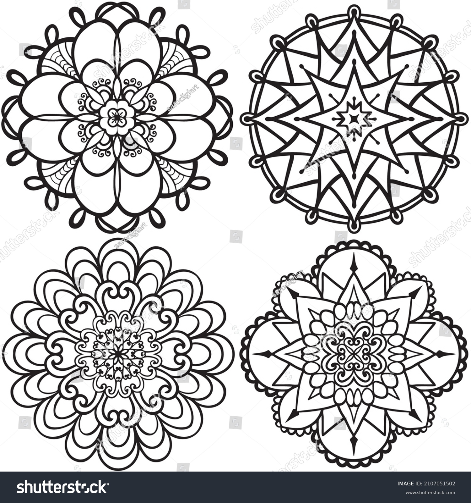 Mandalas Hand Drawing Vector Set Stock Vector (Royalty Free) 2107051502