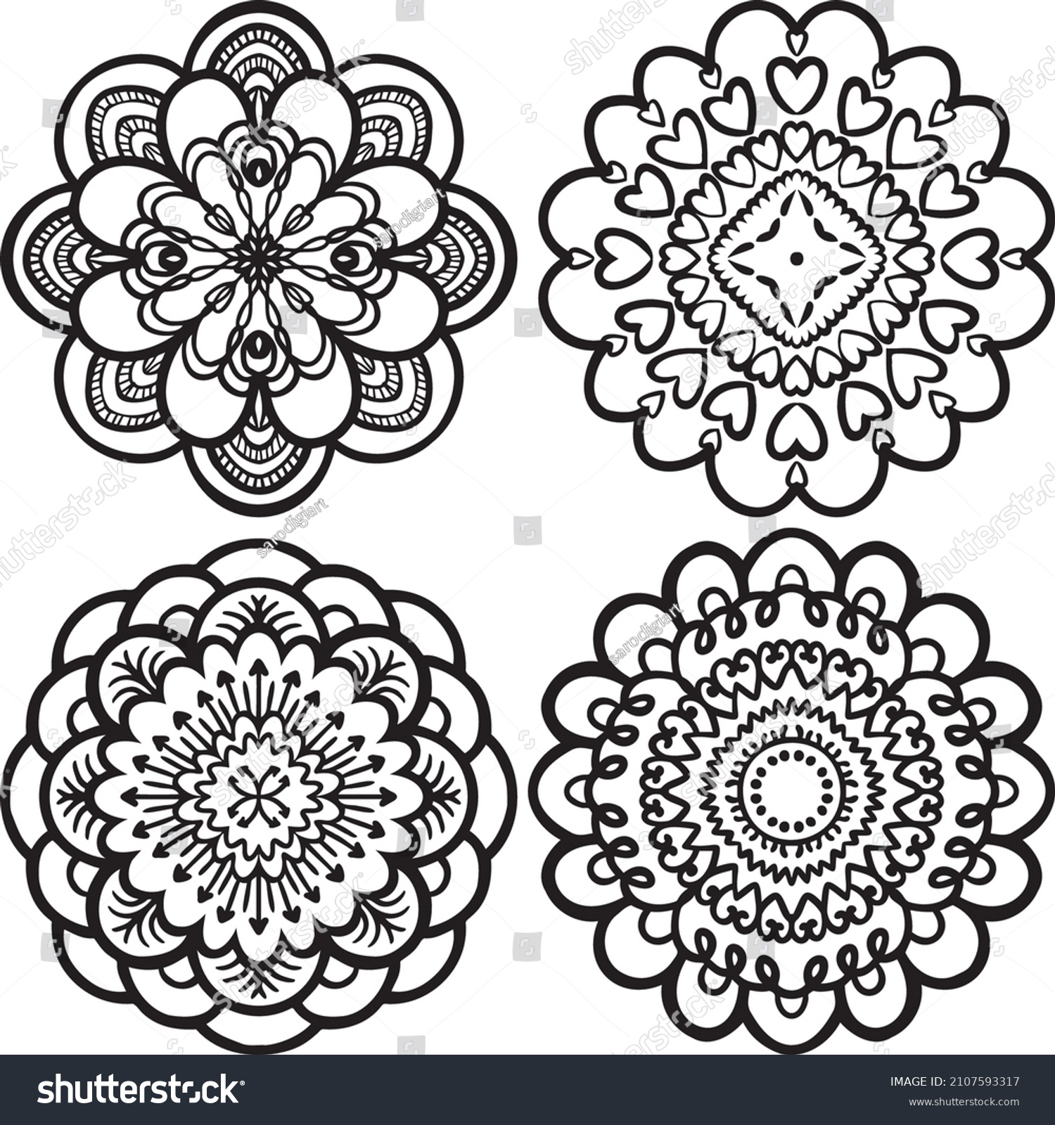 Mandalas Hand Drawing Vector Set Stock Vector (Royalty Free) 2107593317