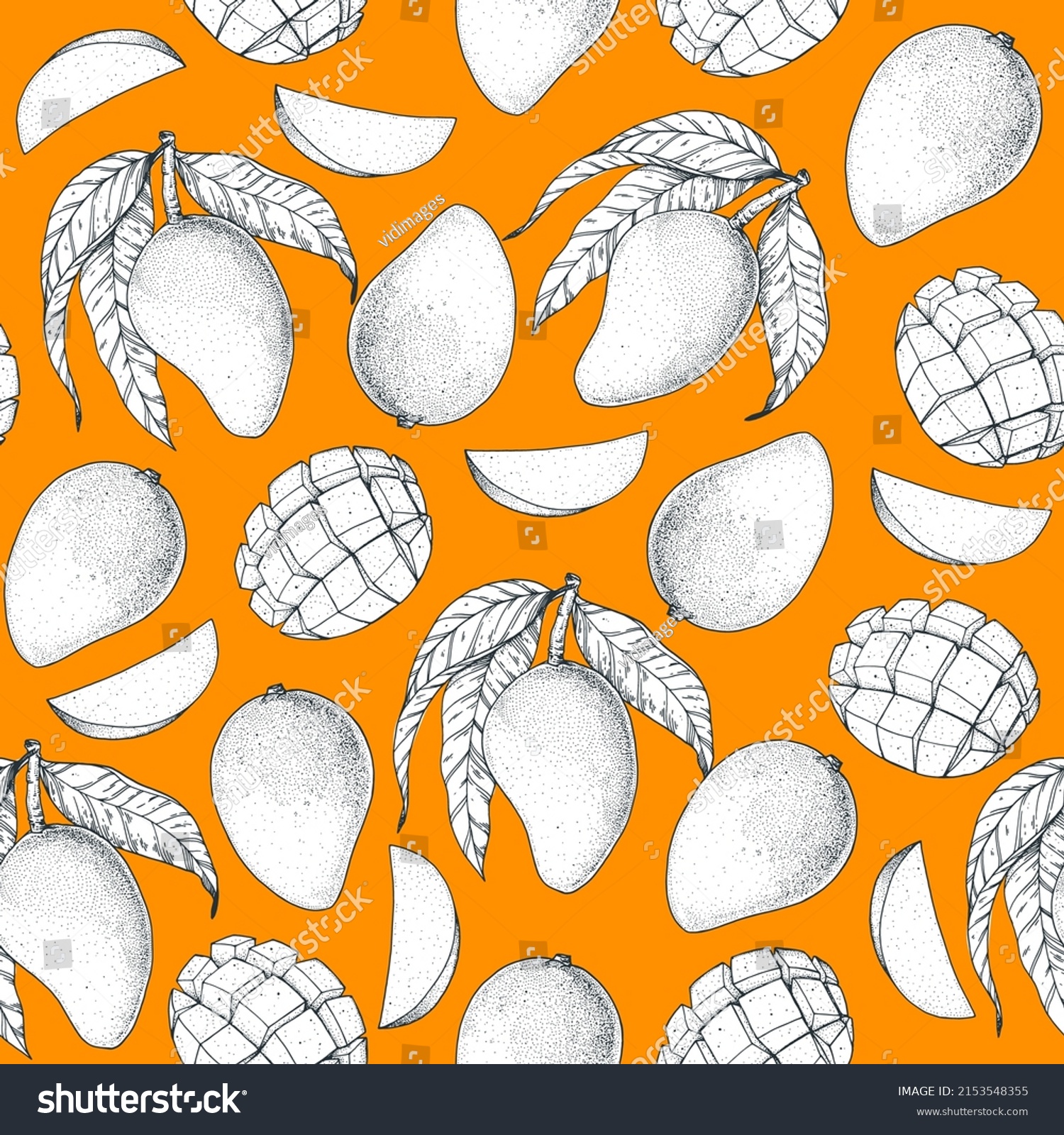 Mango Fruit Sketch Seamless Pattern Hand Stock Vector (Royalty Free ...