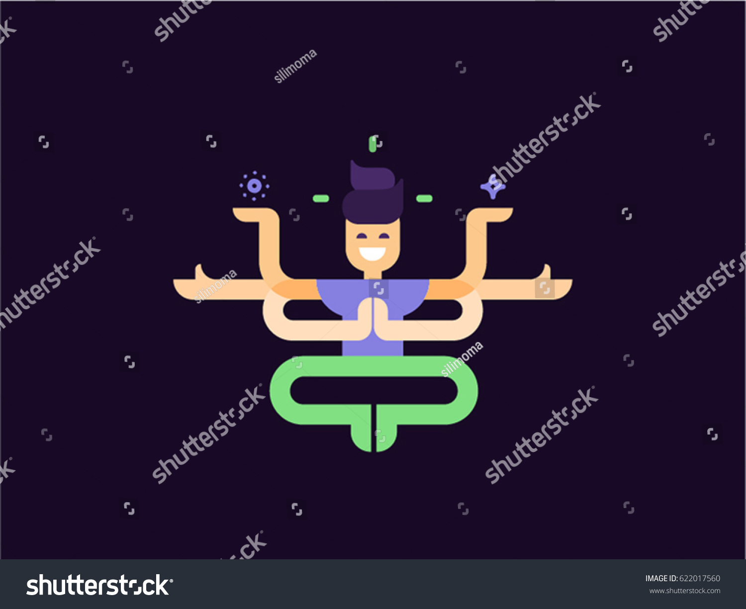 Many Armed Calm Man Character Vector Stock Vector (Royalty Free ...