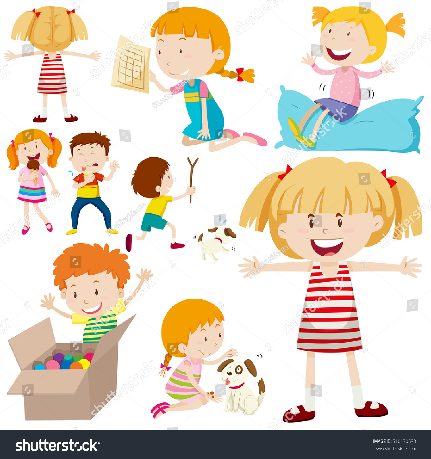 Many Children Doing Different Activities Illustration Stock Vector ...