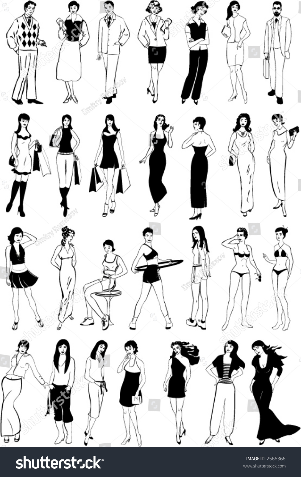 Many Different People Various Poses Vector Stock Vector (Royalty Free ...