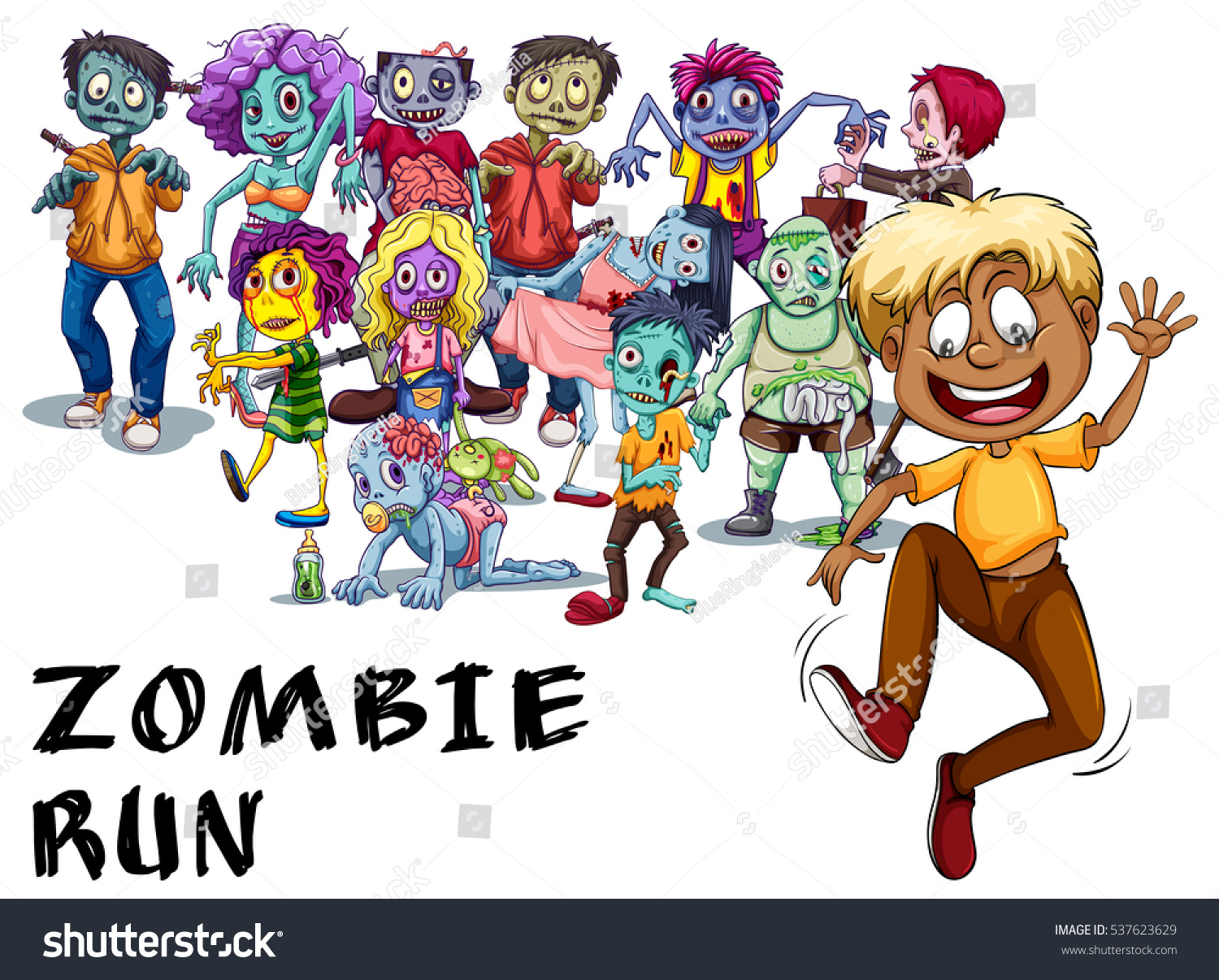 Muchos zombis persiguen la ilustración humana: vector de stock (libre ...