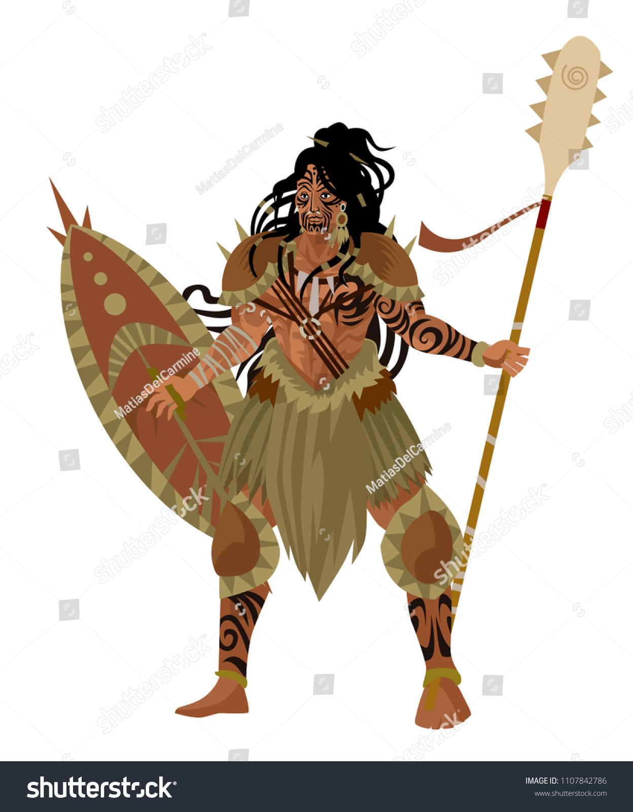 Maori Wild Warrior Stock Vector (Royalty Free) 1107842786