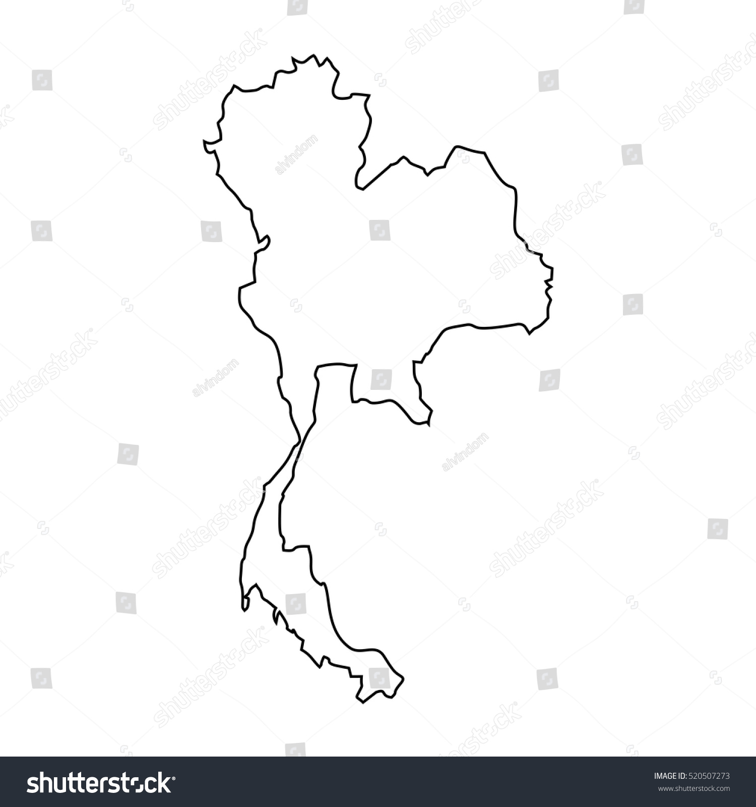 Map Black Outline Thailand Stock Vector 520507273 - Shutterstock