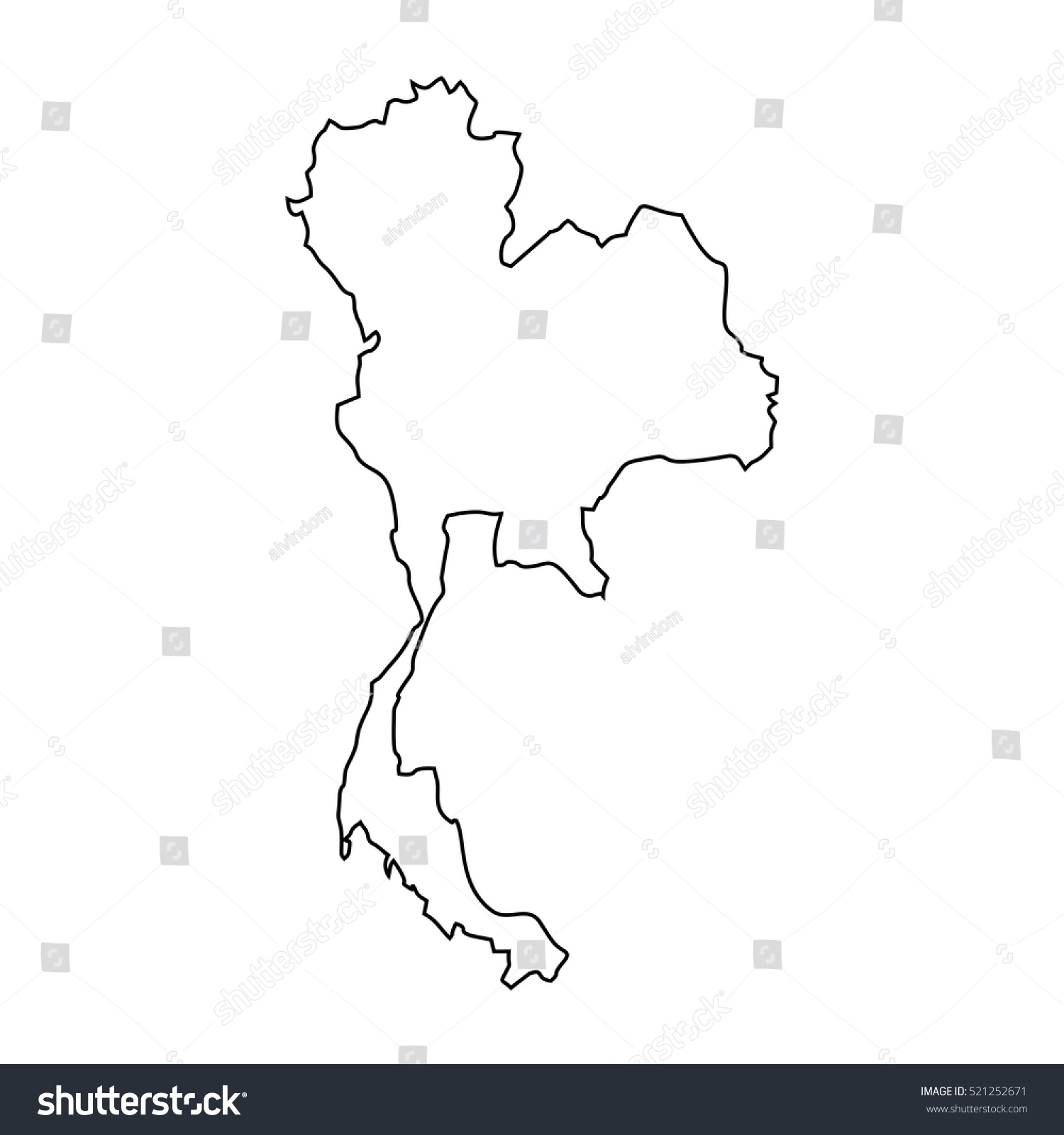 Map Black Outline Thailand Stock Vector (Royalty Free) 521252671