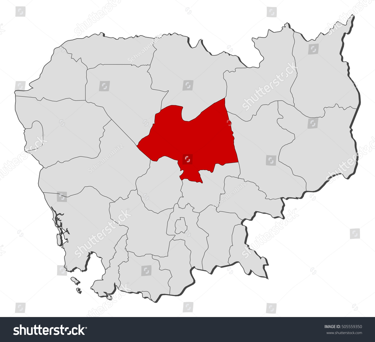 Map Cambodia Kampong Thom Stock Vector (Royalty Free) 505559350 ...