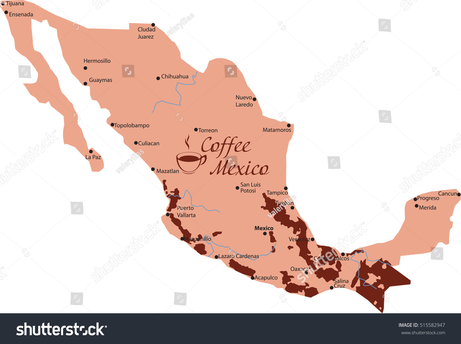 Map Coffee Mexica Stock Vector (Royalty Free) 515582947