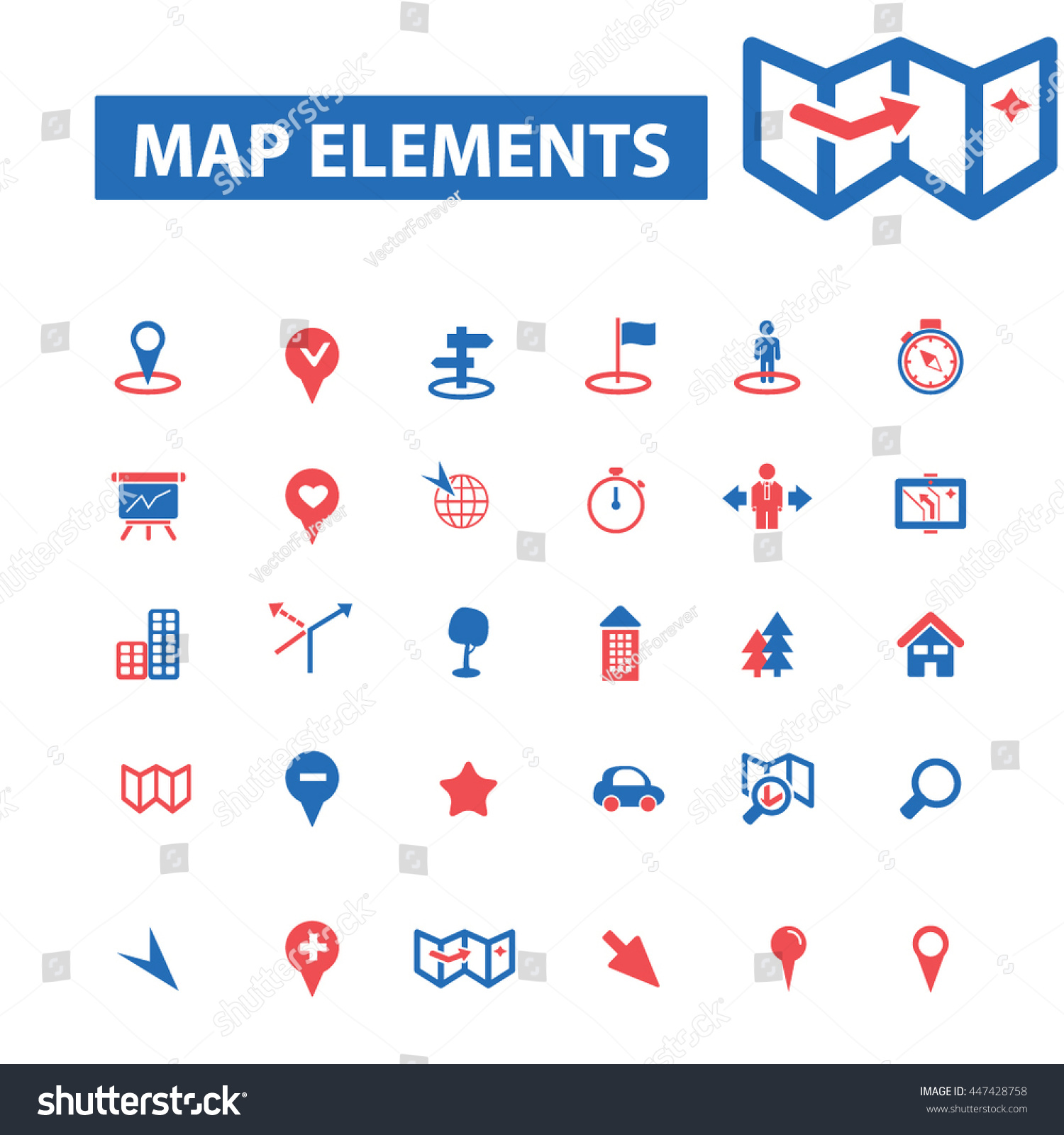 Map Elements Location Direction Route Car Stock Vector (Royalty Free ...