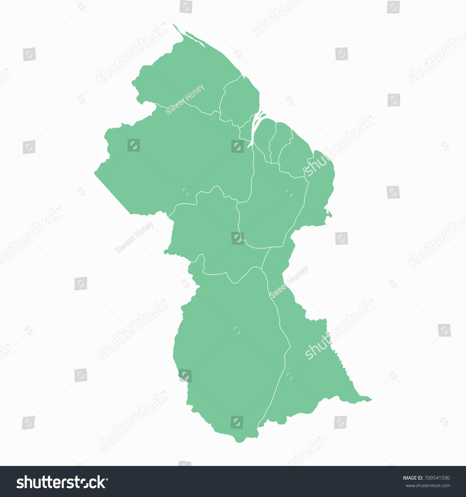 Mapguyana Map Each City Border Has Stock Vector (Royalty Free) 709541590