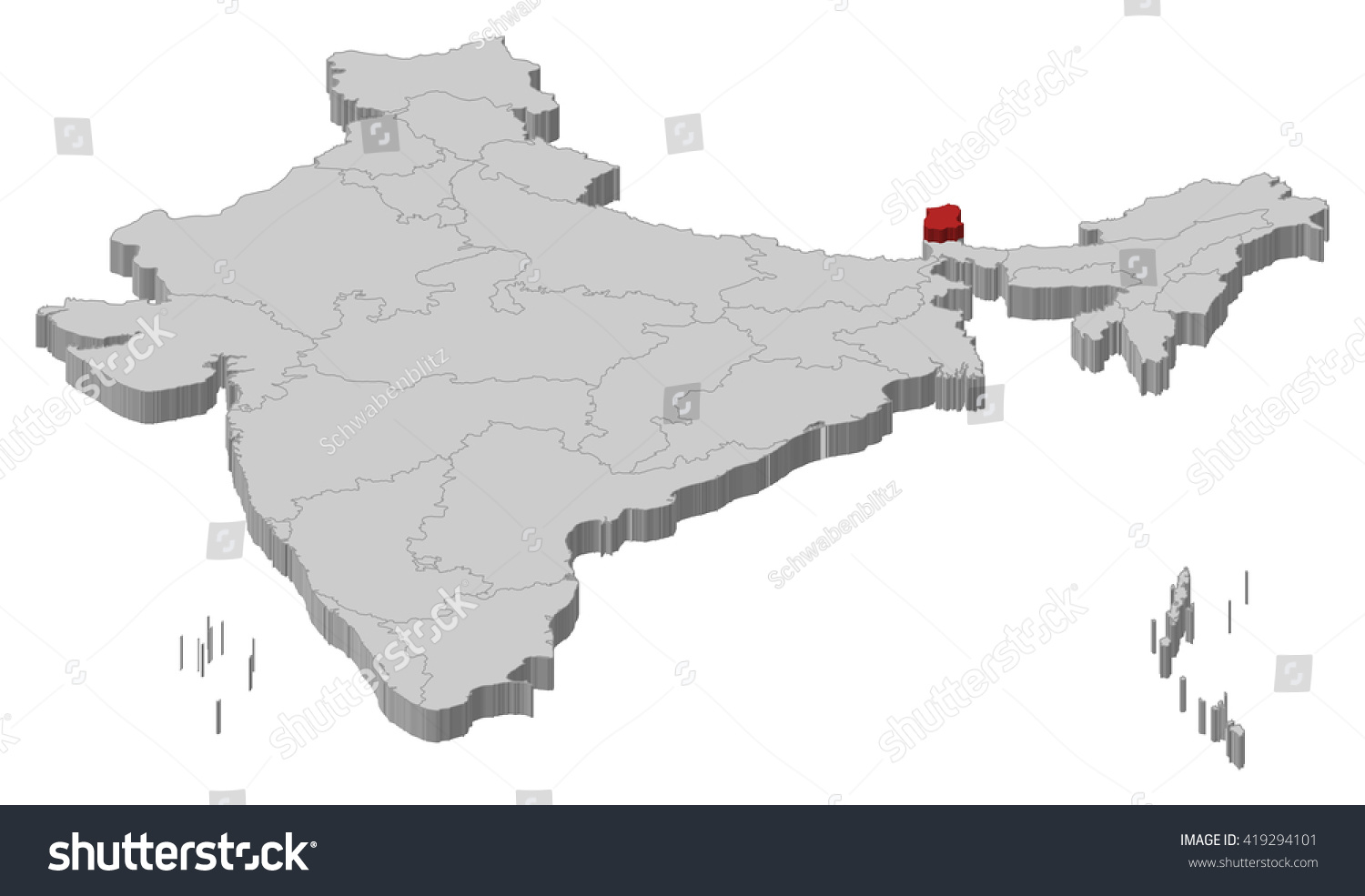 Map India Sikkim 3dillustration: เวกเตอร์สต็อก (ปลอดค่าลิขสิทธิ์ ...