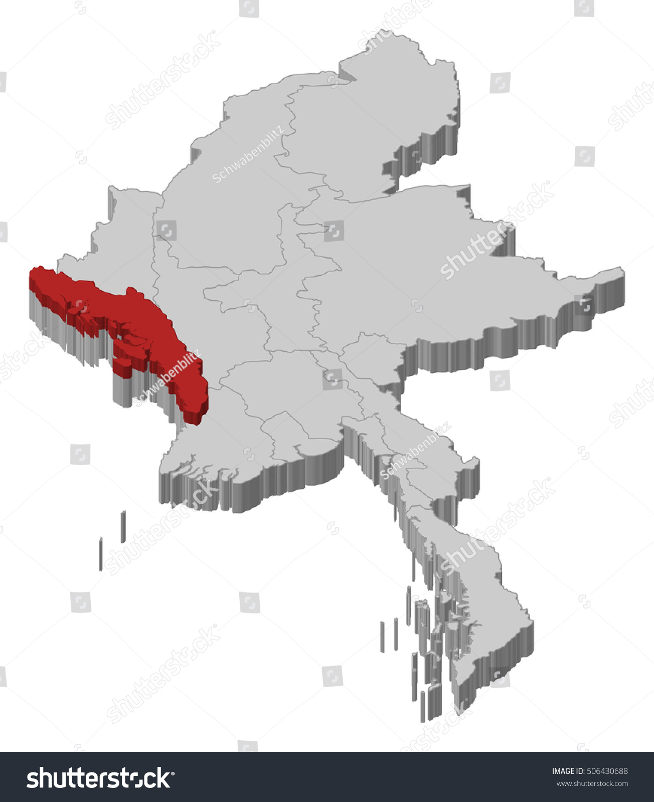 Map Myanmar Rakhine 3dillustration Stock Vector (Royalty Free) 506430688