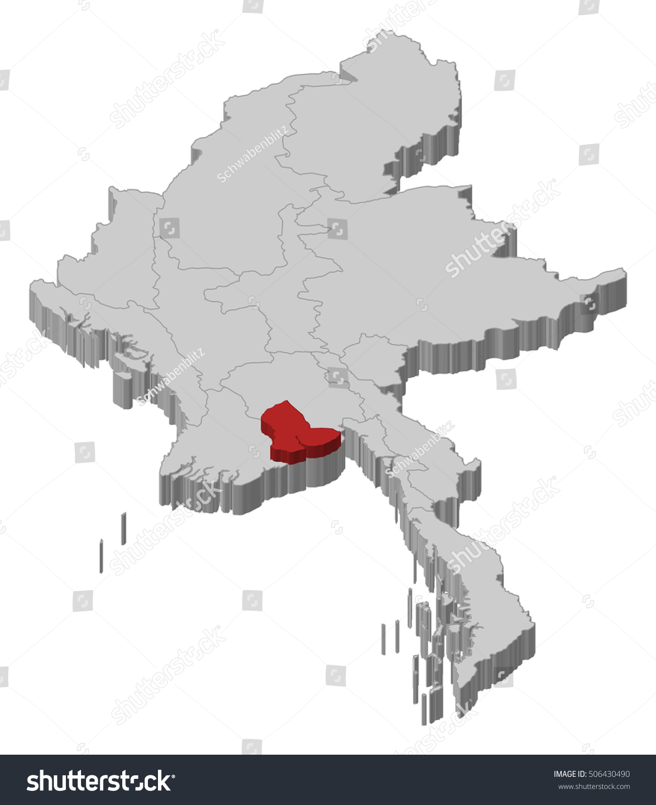 Map Myanmar Yangon 3dillustration 库存矢量图（免版税）506430490 | Shutterstock