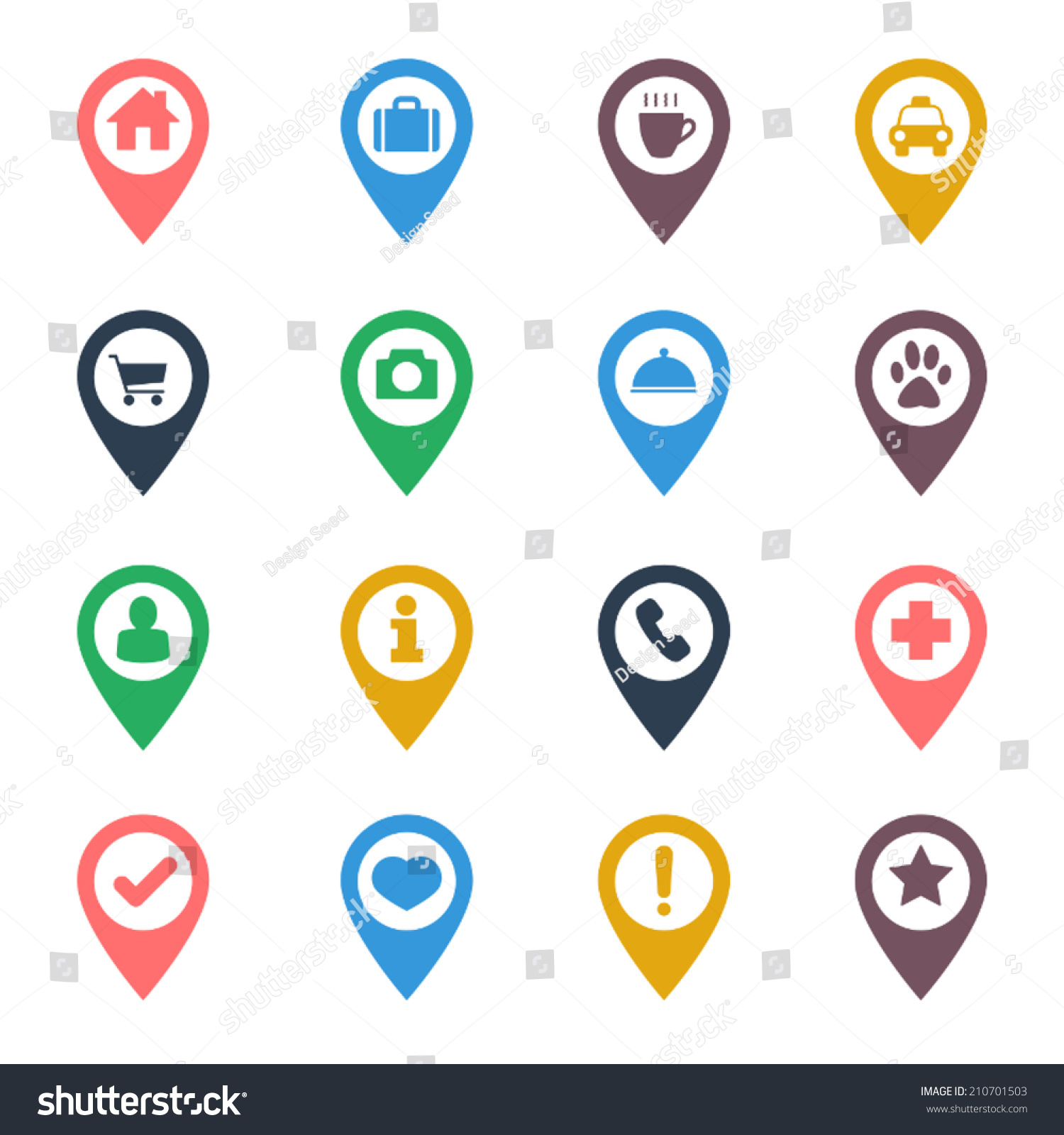 Map Pin Icon Set Flat Design Stock Vector (Royalty Free) 210701503 ...