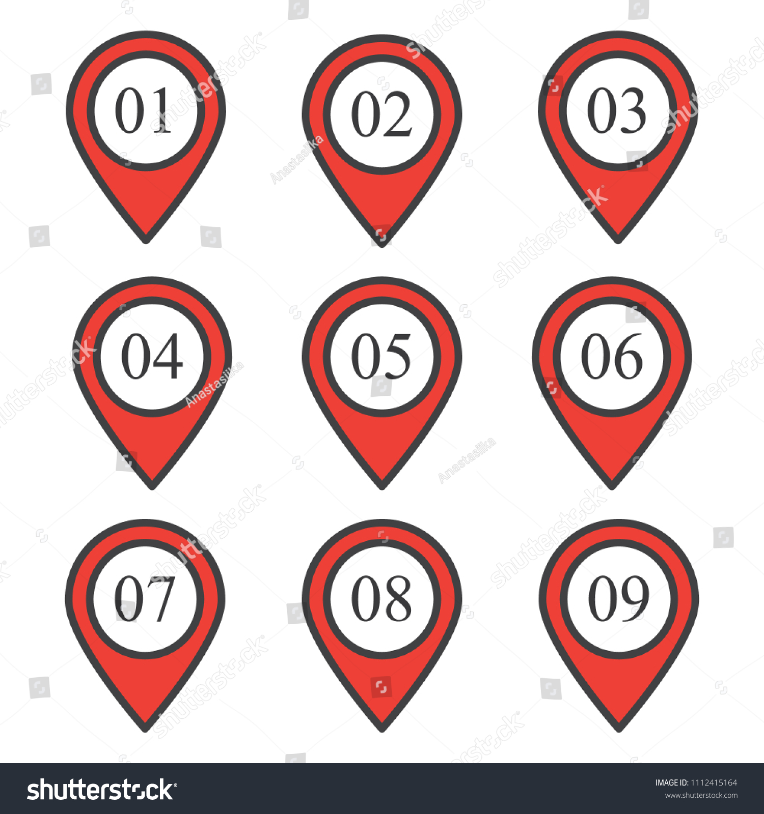Map Pin Icon Set Numbers Stock Vector (Royalty Free) 1112415164 ...