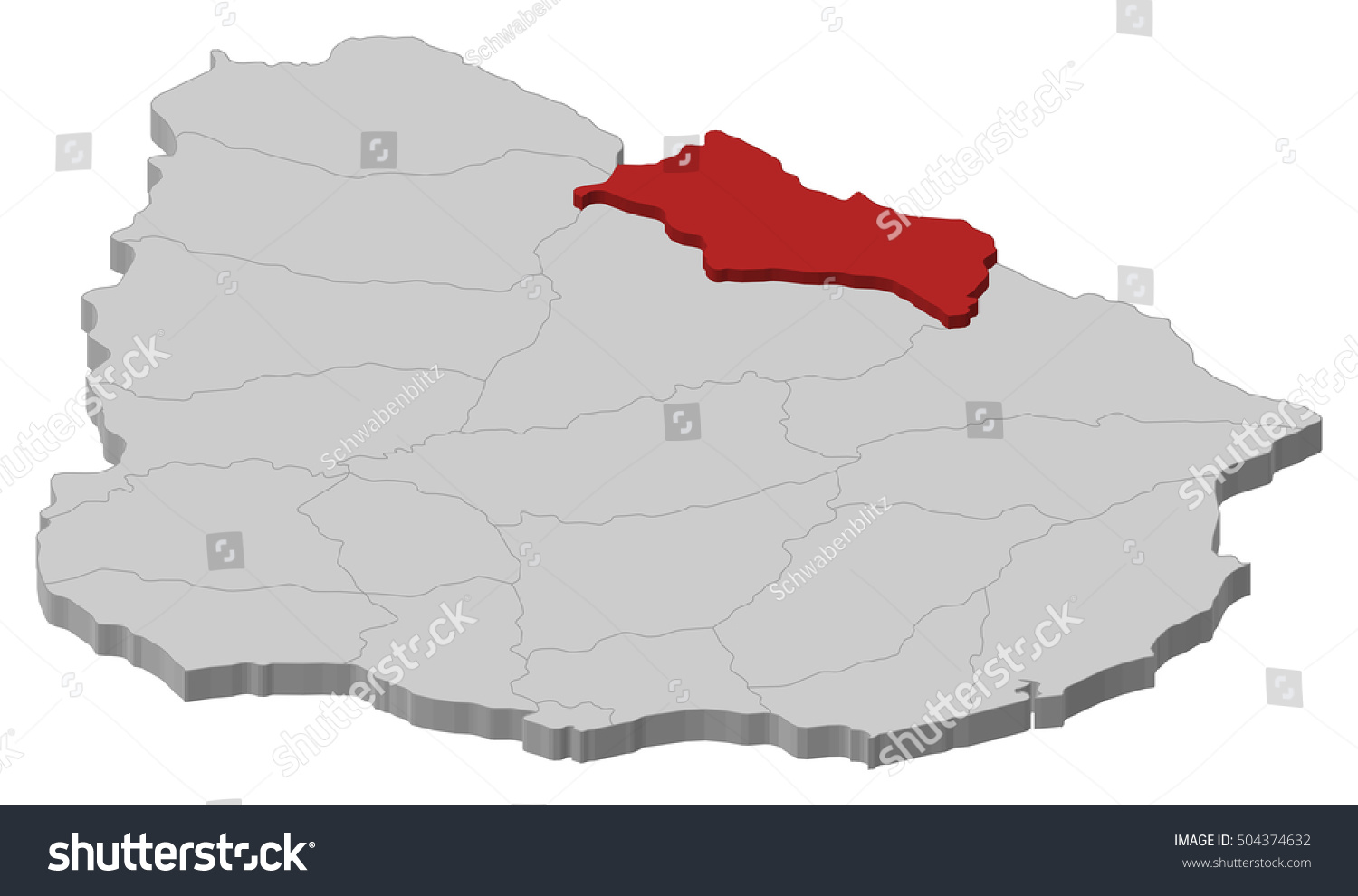 Map Uruguay Rivera 3dillustration Stock Vector (Royalty Free) 504374632