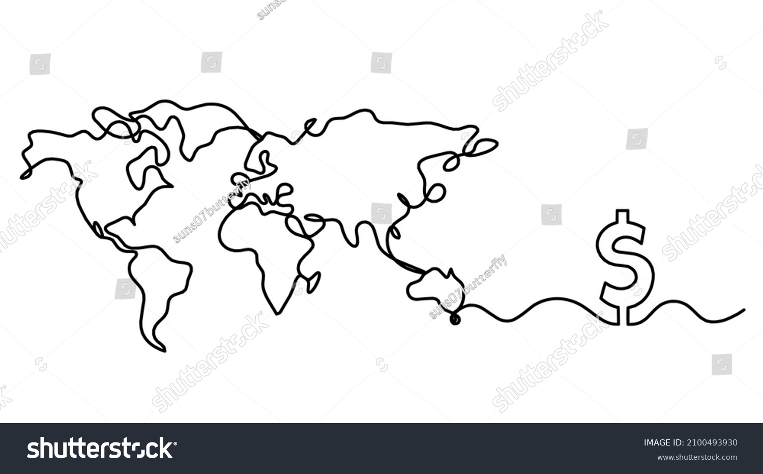 Map Dollar Line Drawing On White Stock Vector (Royalty Free) 2100493930 ...