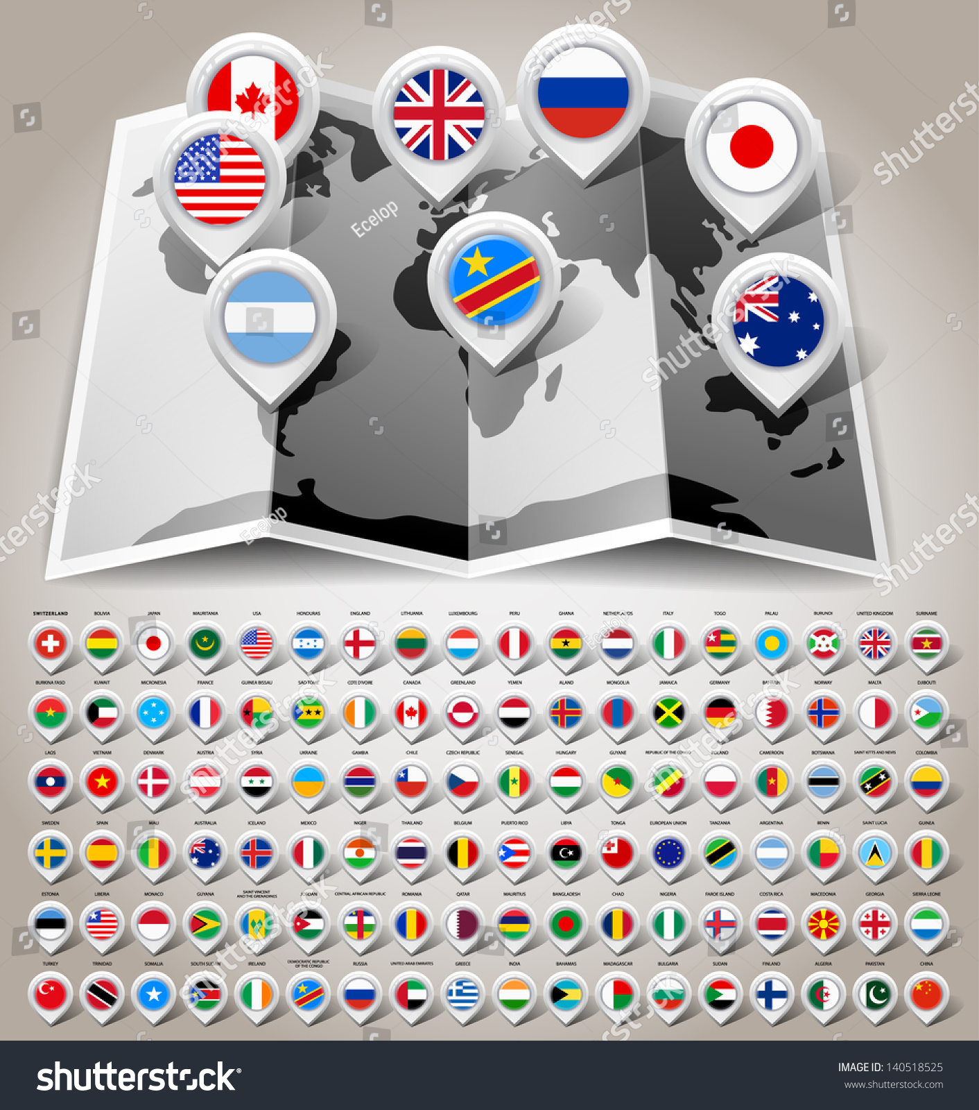 Map World 108 Flags Vector Illustration Stock Vector (Royalty Free) 140518525