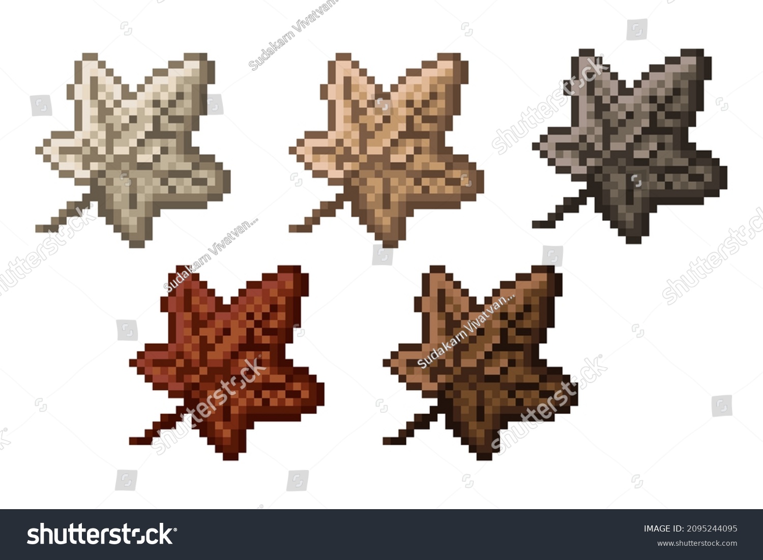 Maple Leaf Set Pixel Art Pixel Stock Vector (Royalty Free) 2095244095