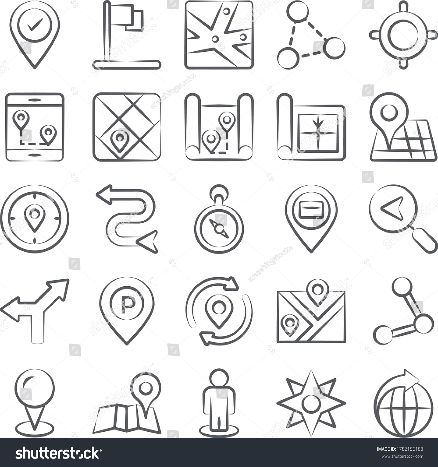 Maps Navigation Tracker Icons Editable Linear Stock Vector (Royalty ...