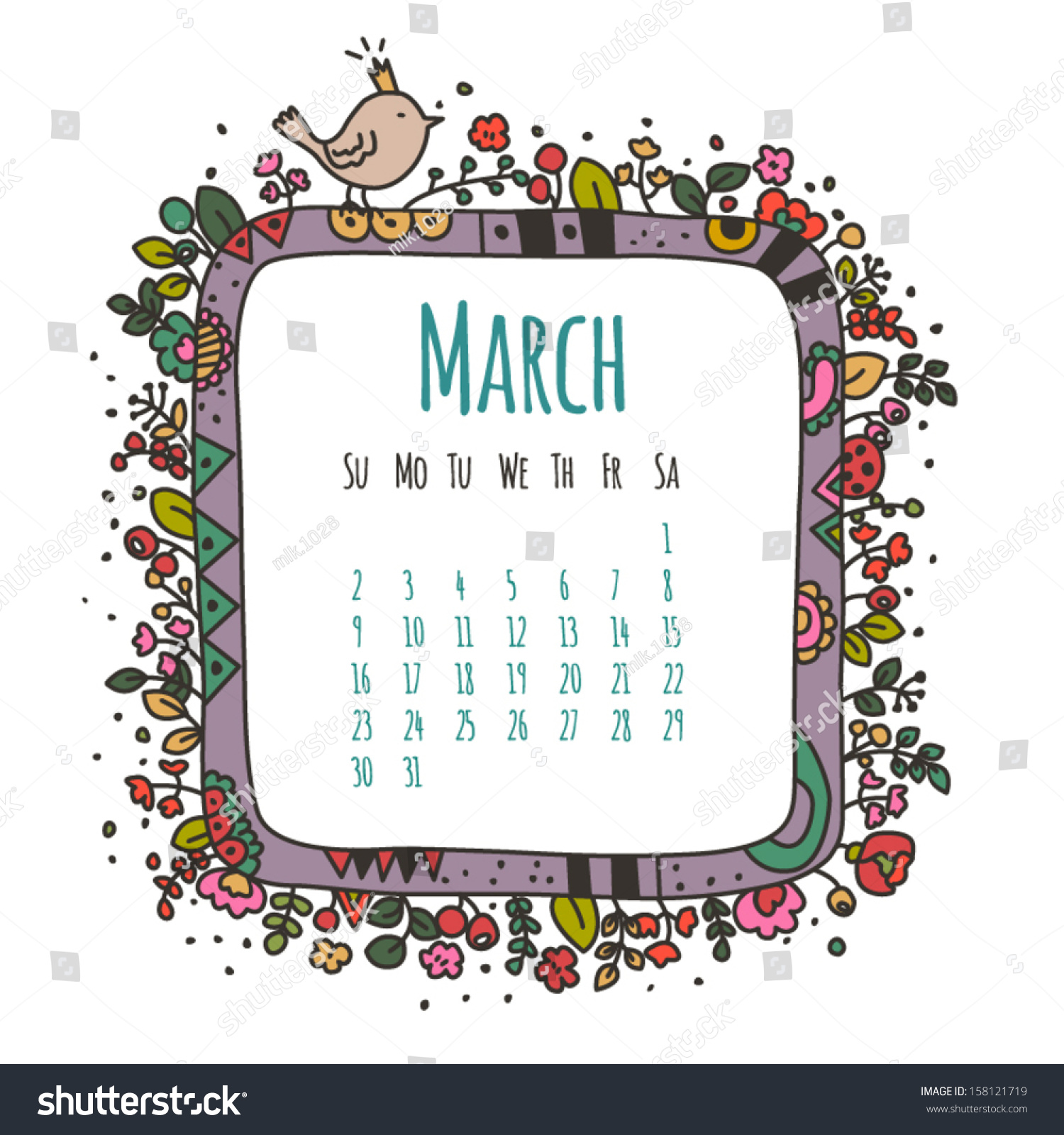 March Illustrated Calendar Stock Vector (Royalty Free) 158121719
