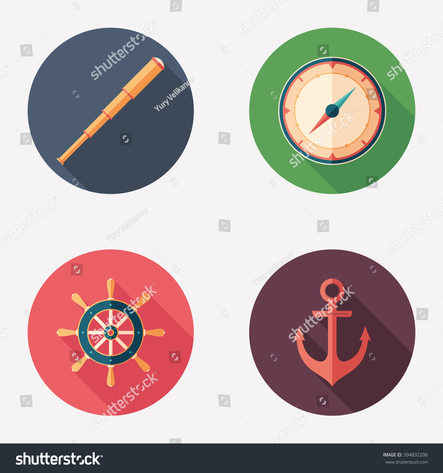 Marine Navigation Flat Round Icon Set Stock Vector (Royalty Free ...