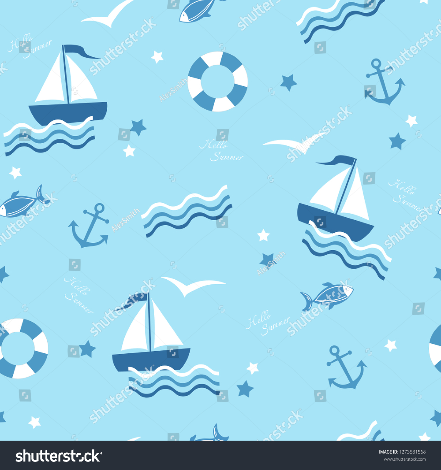Marine Theme Vector Illustration Children Seamless Stock Vector ...