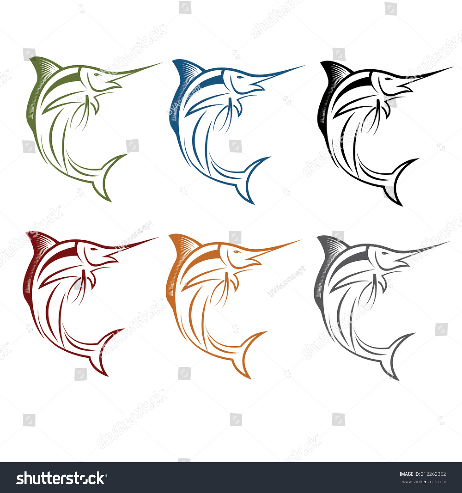 Marlin Fish Set Stock Vector (Royalty Free) 212262352 | Shutterstock