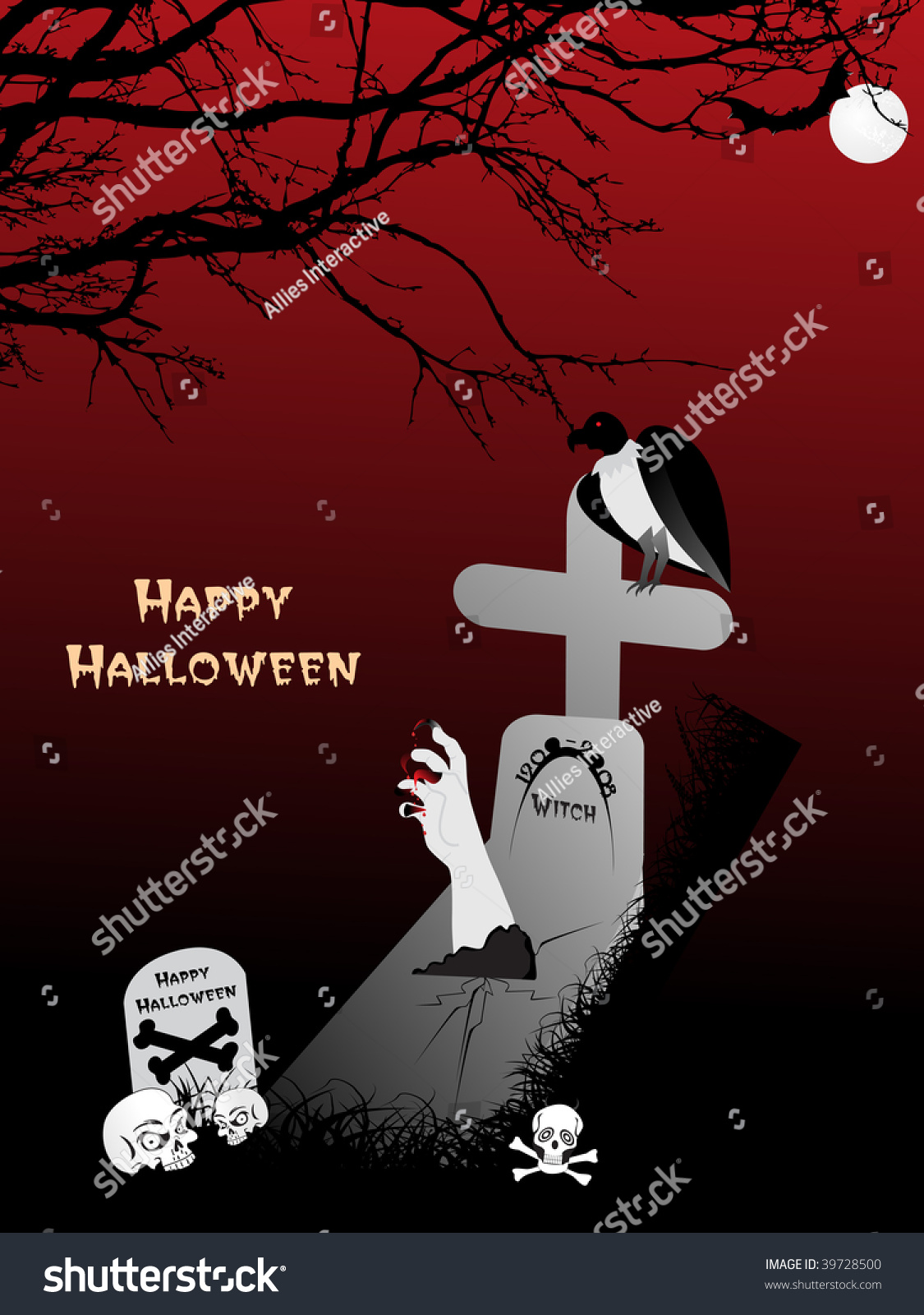 Maroon Background Dead Tree Branch Grave Stock Vector (Royalty Free ...