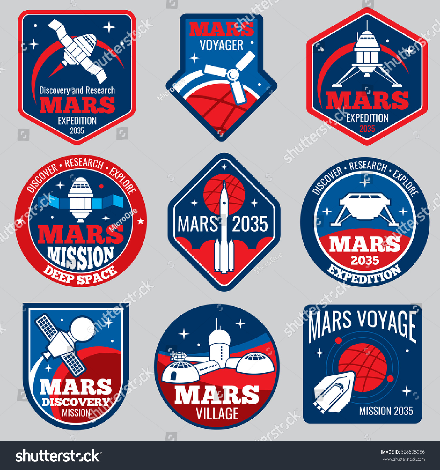 Mars Colonization Vector Retro Space Logos Stock Vector (Royalty Free ...