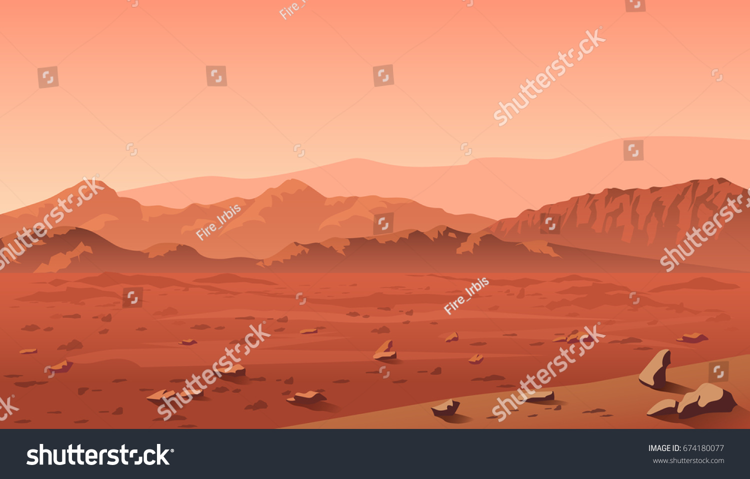 Mars Landscape Mountains Stock Vector (Royalty Free) 674180077 ...