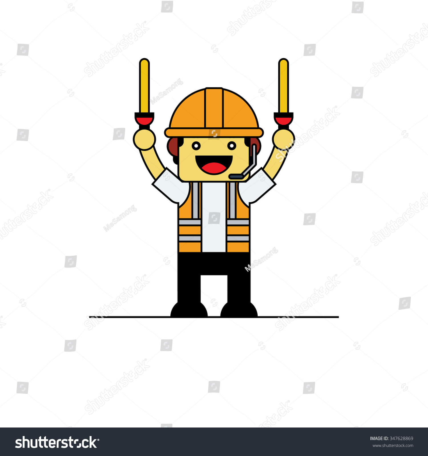 Marshalling Plane Signals Cartoon Vector Illustration: Vector có sẵn ...