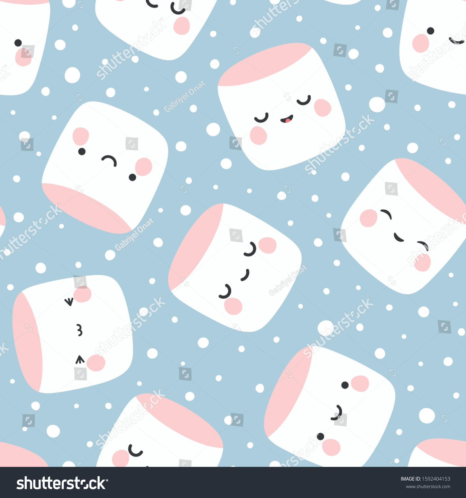 Marshmallow Cute Face Character Seamless Pattern: vector de stock ...