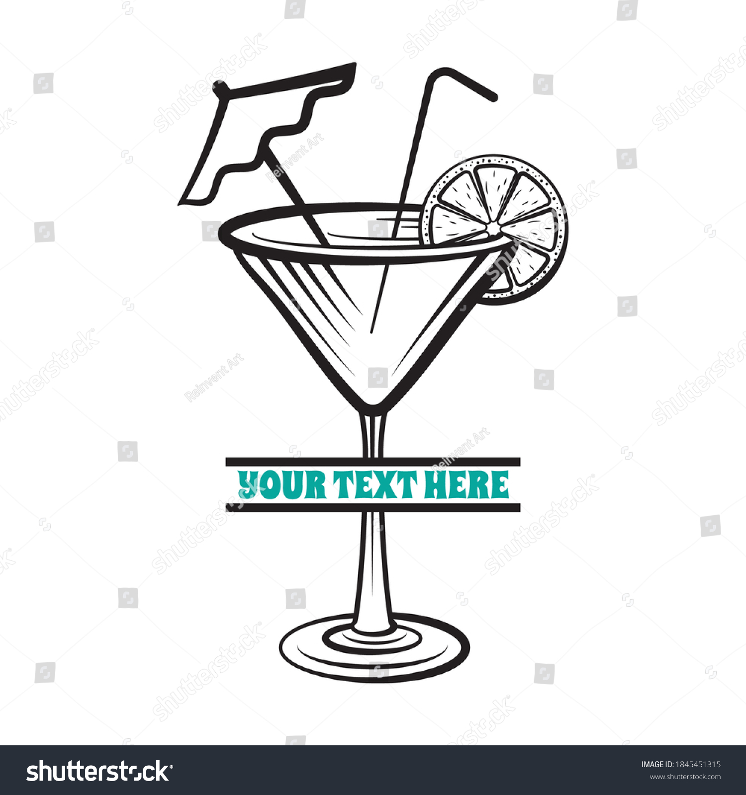 Vektor Stok Martini Glass Split Monogram Printable Vector (Tanpa ...