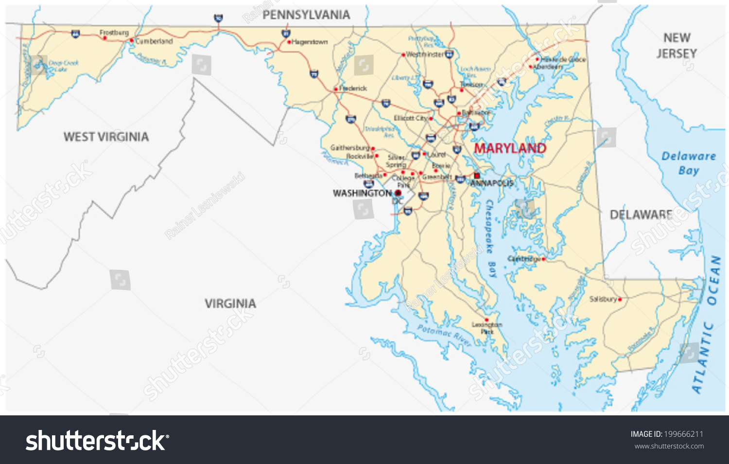 Maryland Road Map Stock Vector (Royalty Free) 199666211
