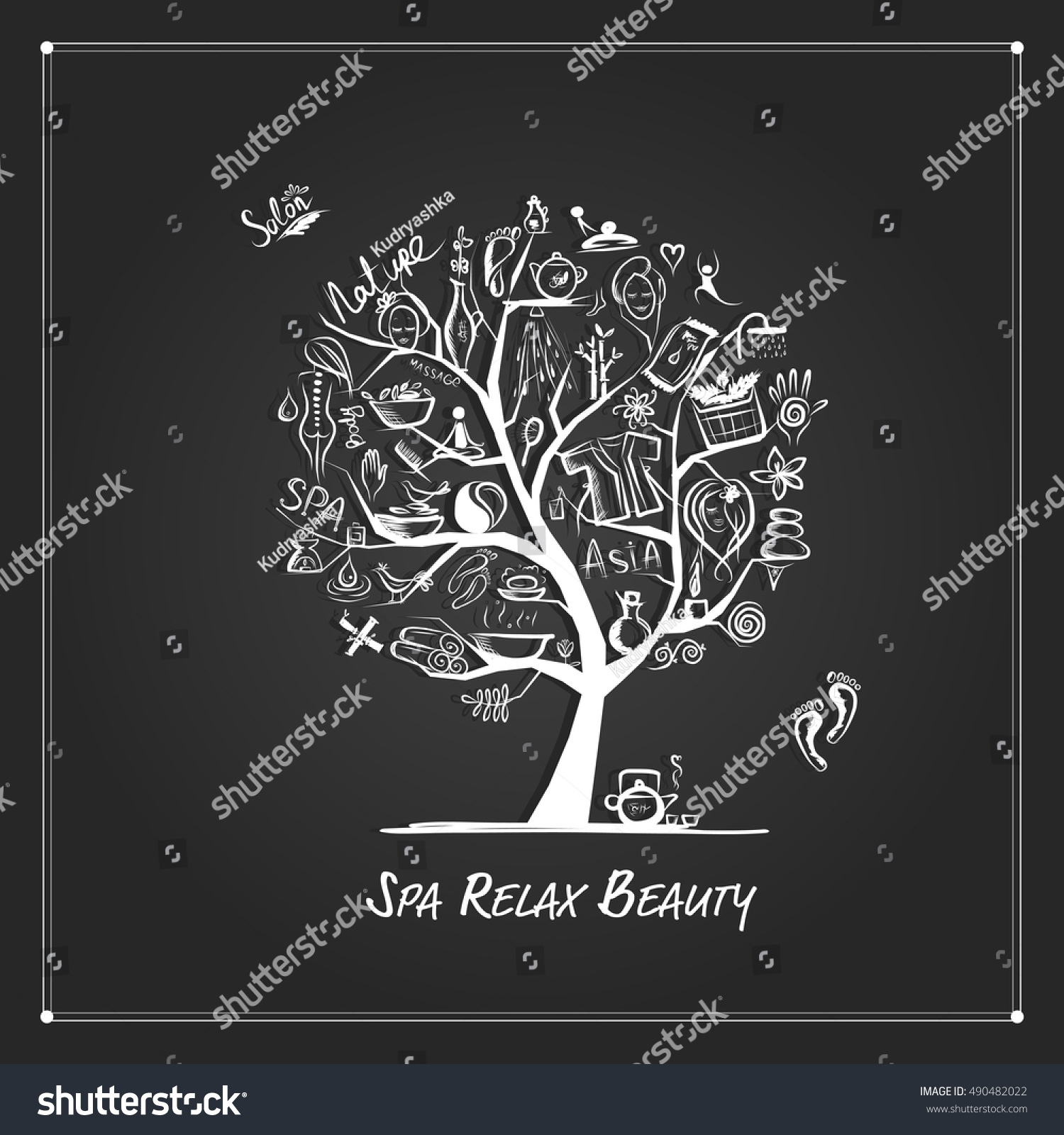 Massage Spa Tree Your Design: เวกเตอร์สต็อก (ปลอดค่าลิขสิทธิ์) 490482022