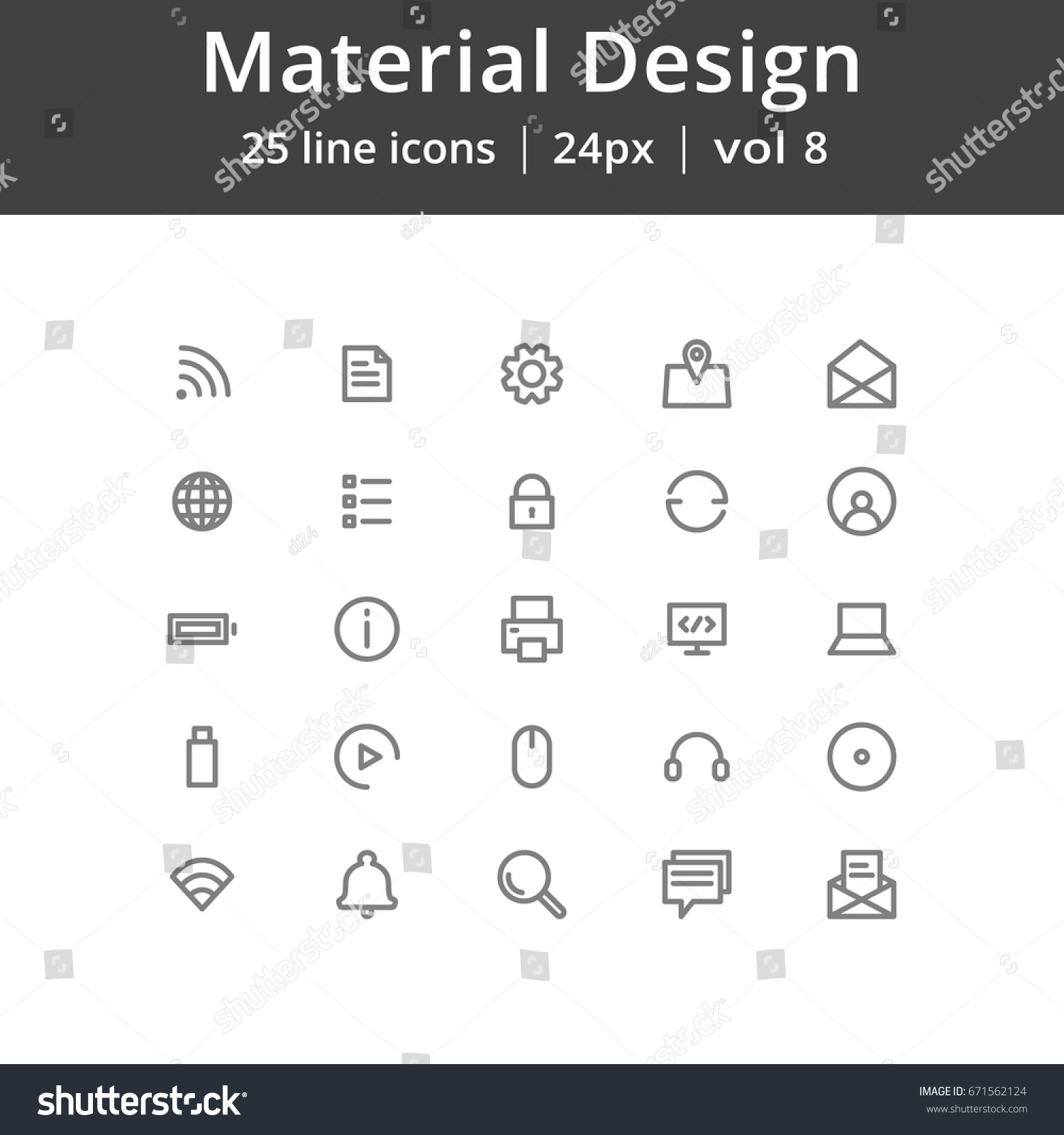 Material Design Ui Line Icons Stock Vector (Royalty Free) 671562124 ...