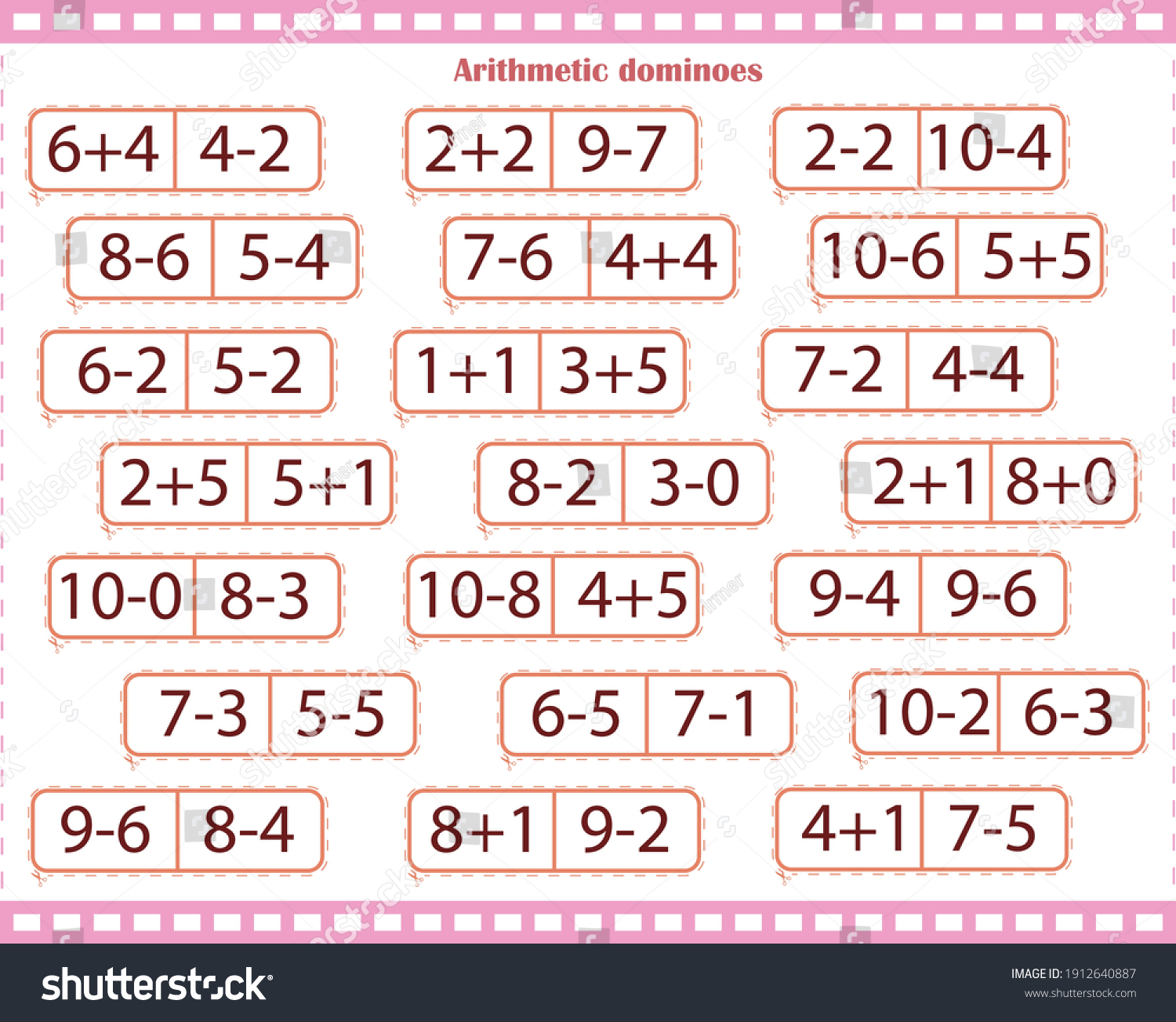 Math Game Children Arithmetic Dominoes Number Stock Vector (Royalty ...